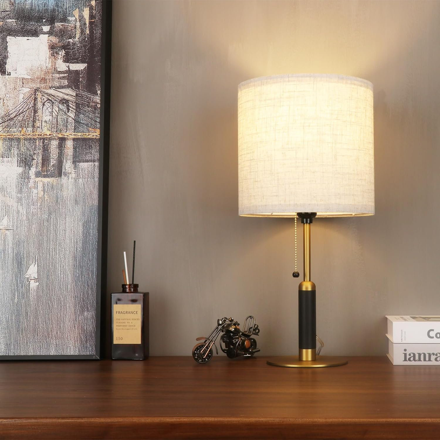 Mercer41 Pull Chain Table Lamp: 3 Color Temps, Fabric Shade, Wood ...