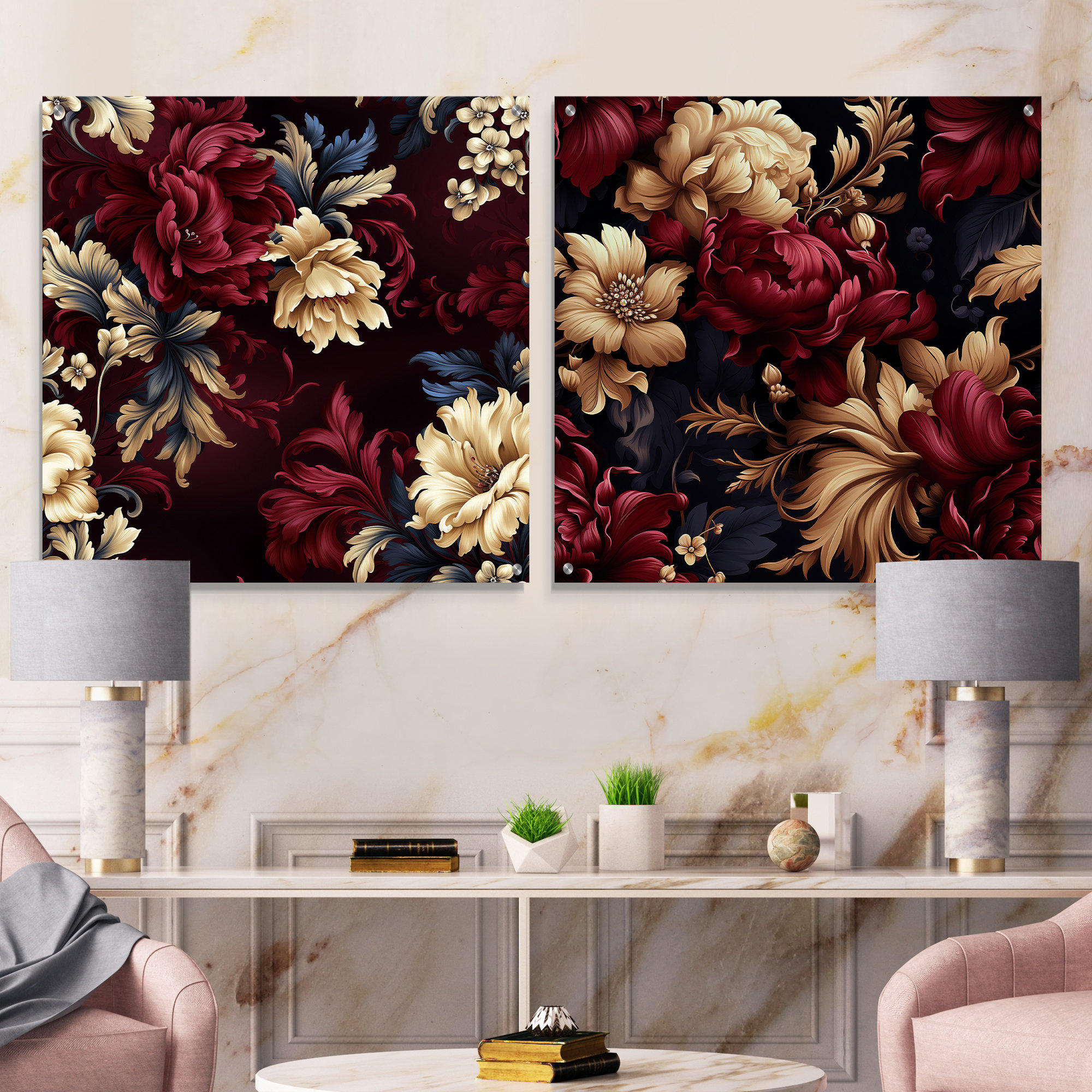 Design Art Regency Damask Grandeur Victorian Pattern - Floral Acrylic ...