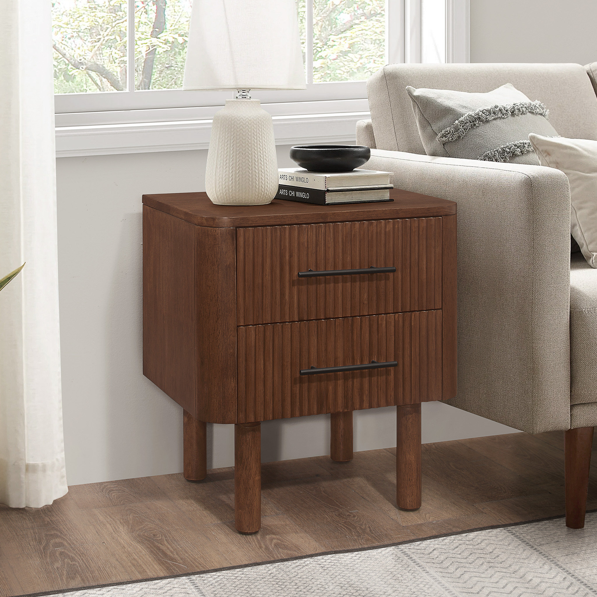 AllModern Chastin Mid Century Modern Walnut Nightstand Bed Side Tables ...