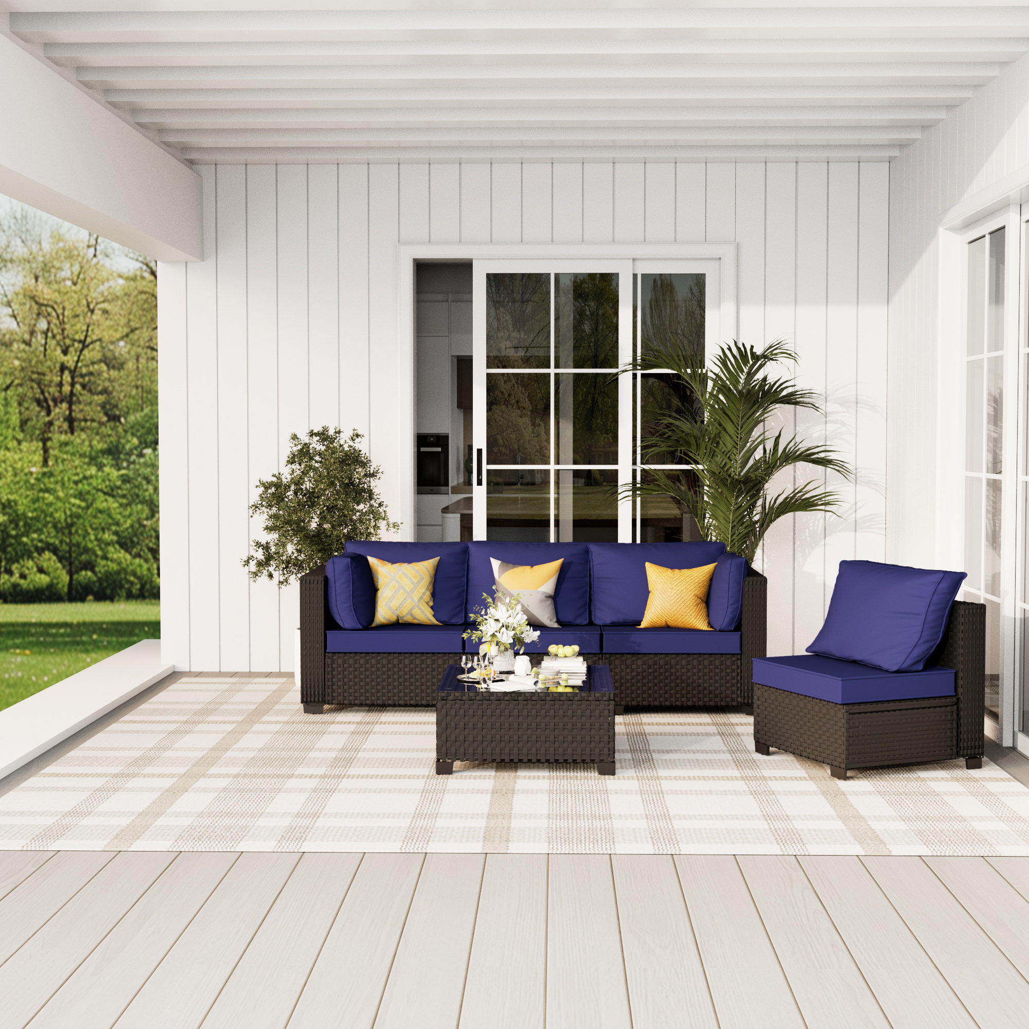 HOZONE No-Assembly Chairs, 4-Person Patio Furniture Set Wicker Outdoor ...