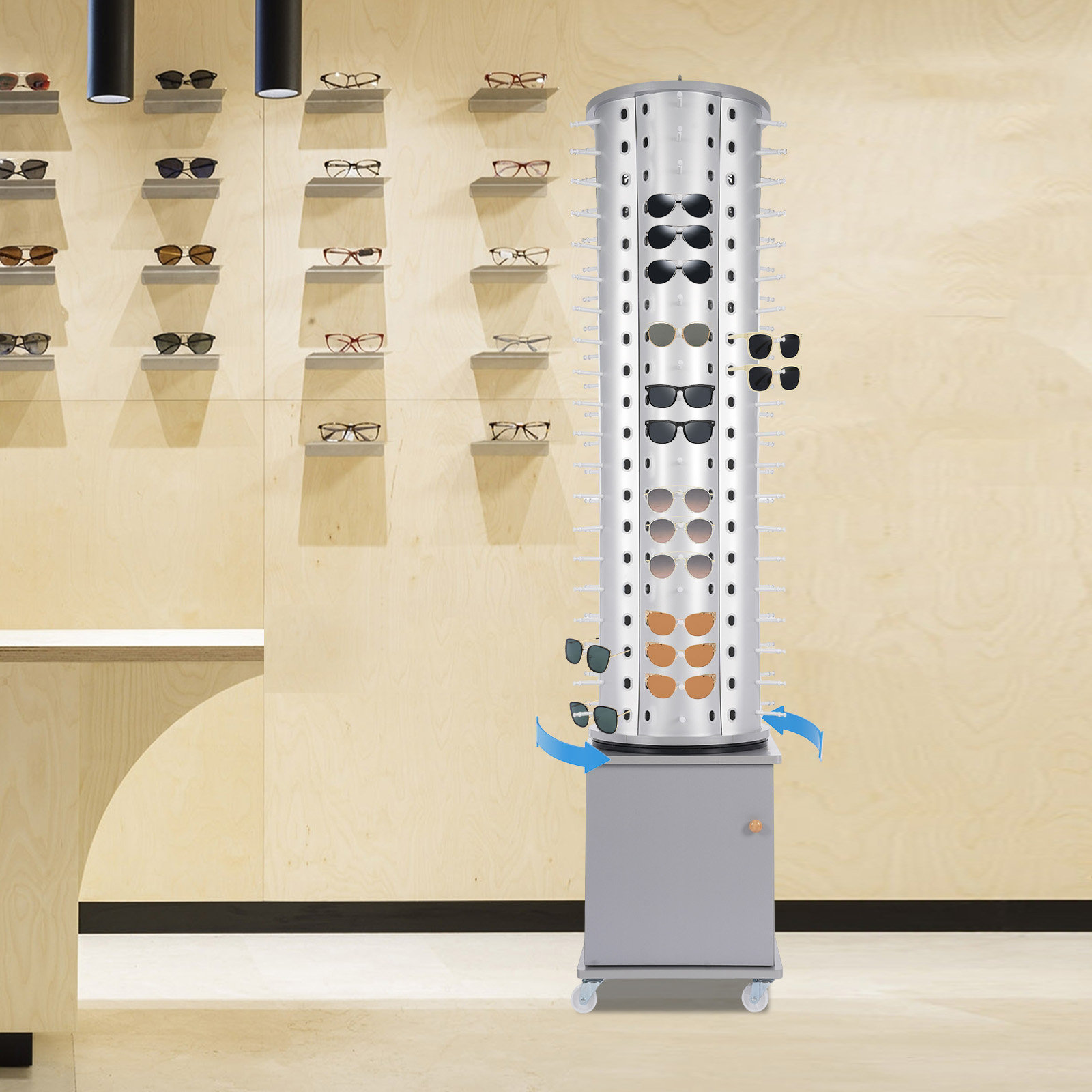 YYBUSHER Floor-Standing Sunglasses Display Stand With Storage Cabinet ...