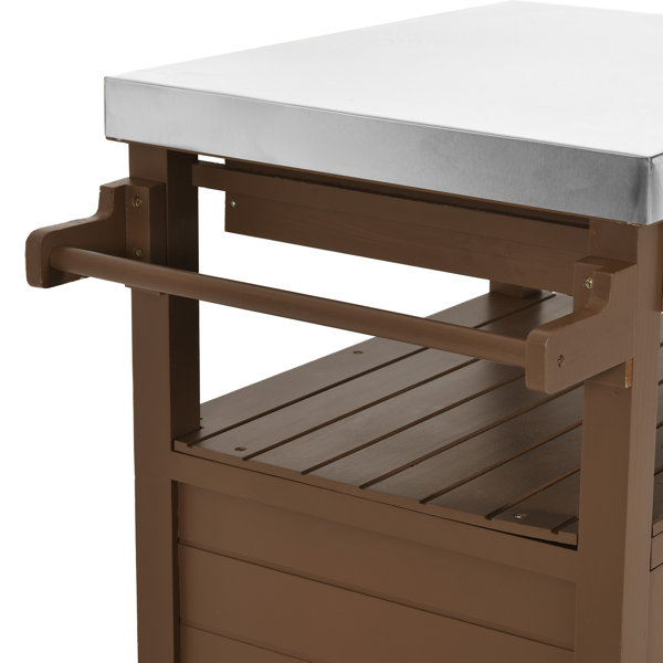 Ebern Designs Outdoor Storage Cabinet Wooden Movable Patio Table with ...