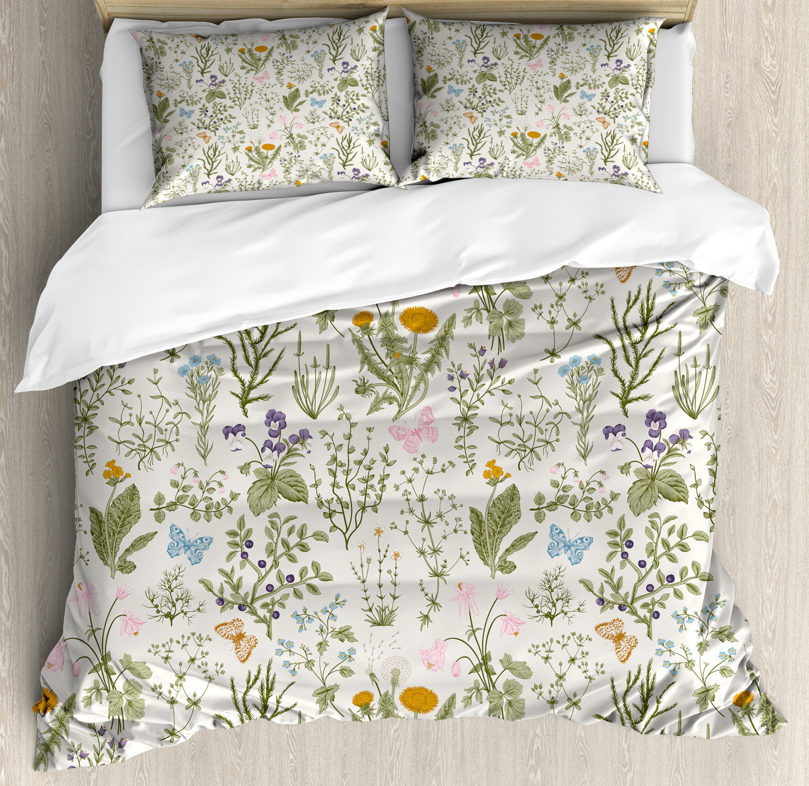 Ambesonne Floral Duvet Cover Set, Vintage Garden Plants, Calking ...