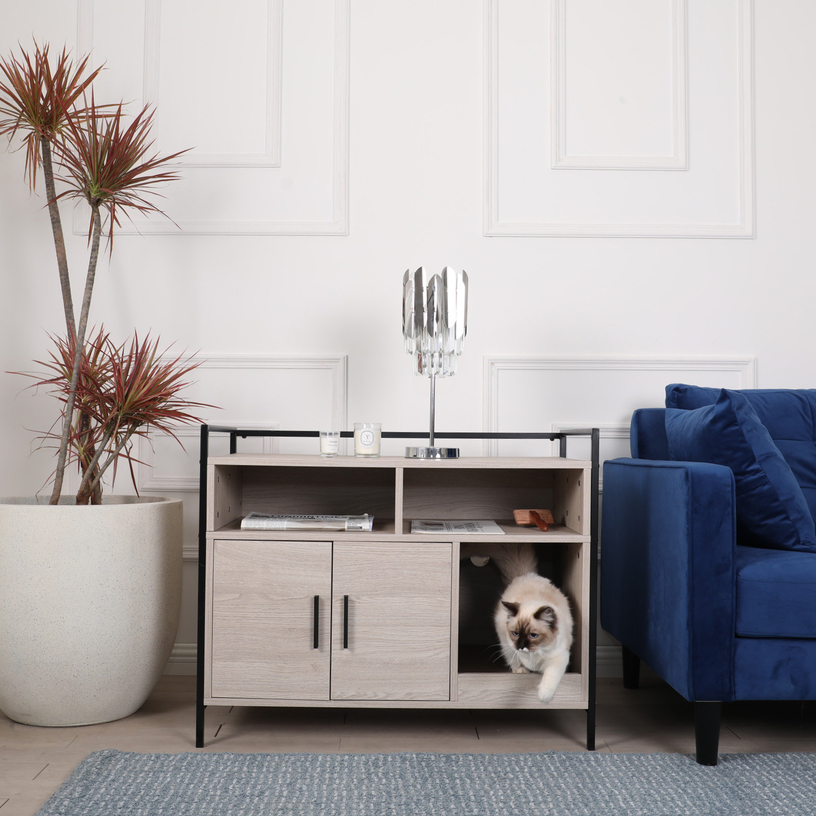 Tucker Murphy Pet™ 35'' Oak Hidden Cat Litter Box Enclosure With Double ...