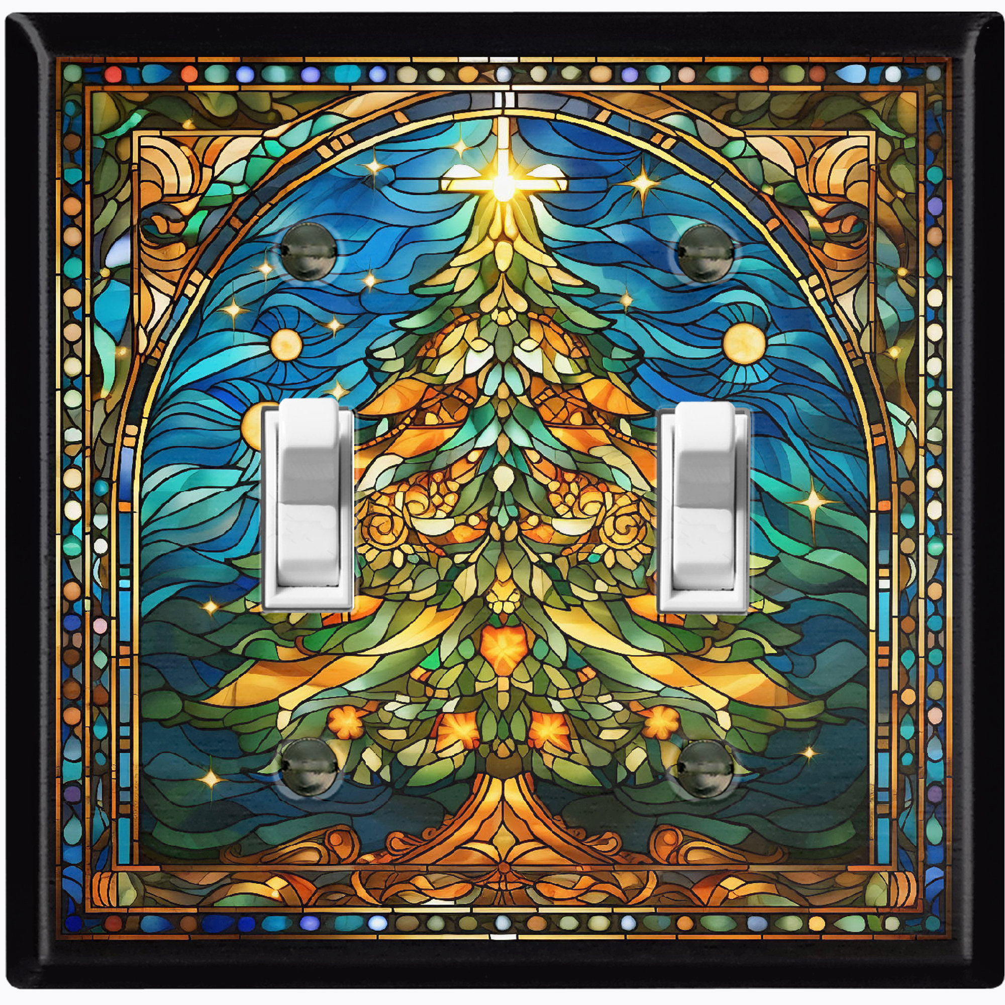 WorldAcc Christmas Festive Tree Blue 2 - Gang Toggle Light Switch ...