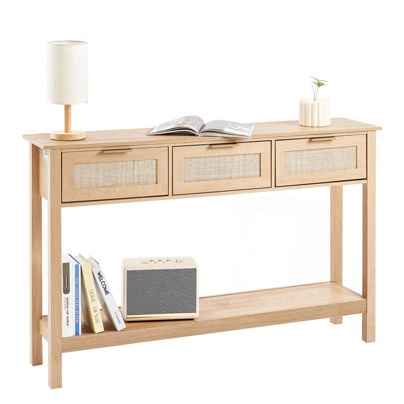 Bay Isle Home™ Rattan Console Table with 3 Storage Drawers Rattan ...