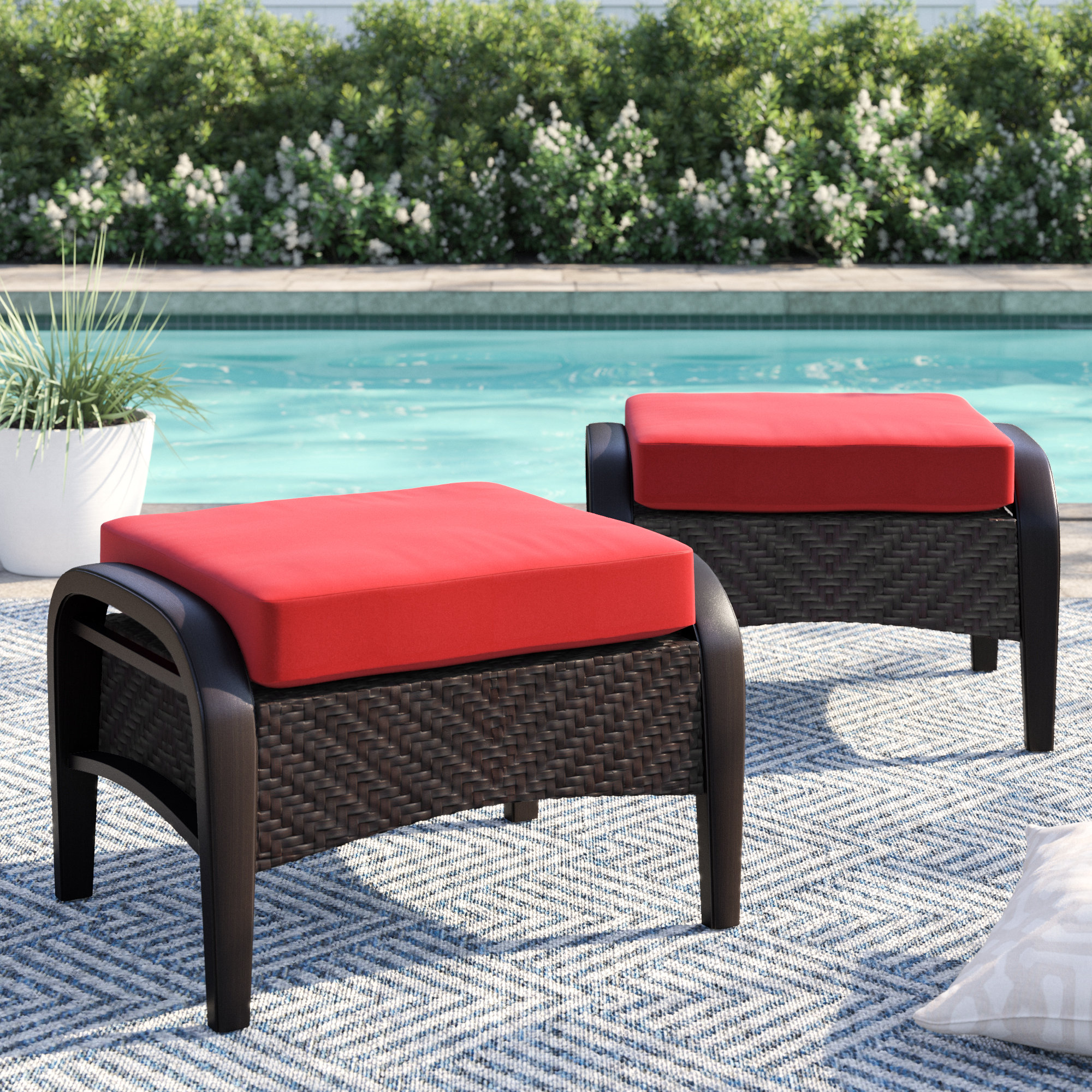 Hokku Designs Kechia Outdoor Ottoman With Sunbrella Cushion Covers ...