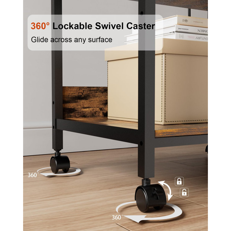 COAHAHA Rustic Brown Tall Printer Stand With Charging Station – Space ...