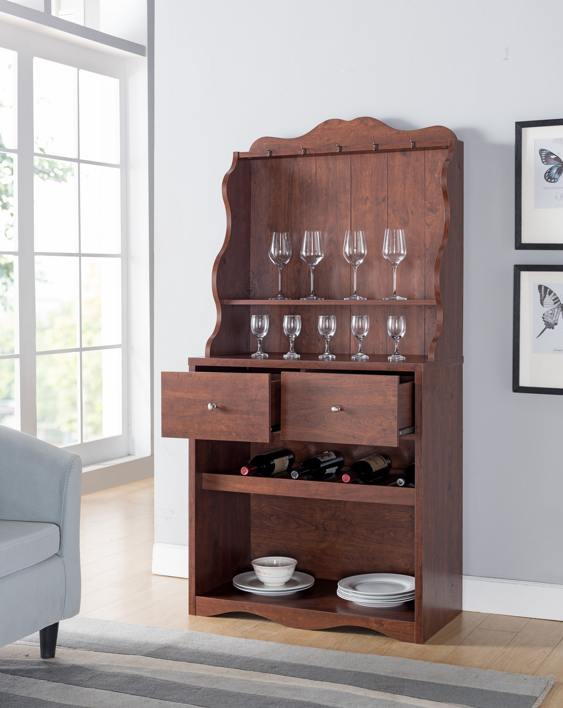 Darby Home Co Juin 31.5" Wood Standard Baker's Rack with Wine Bottle ...