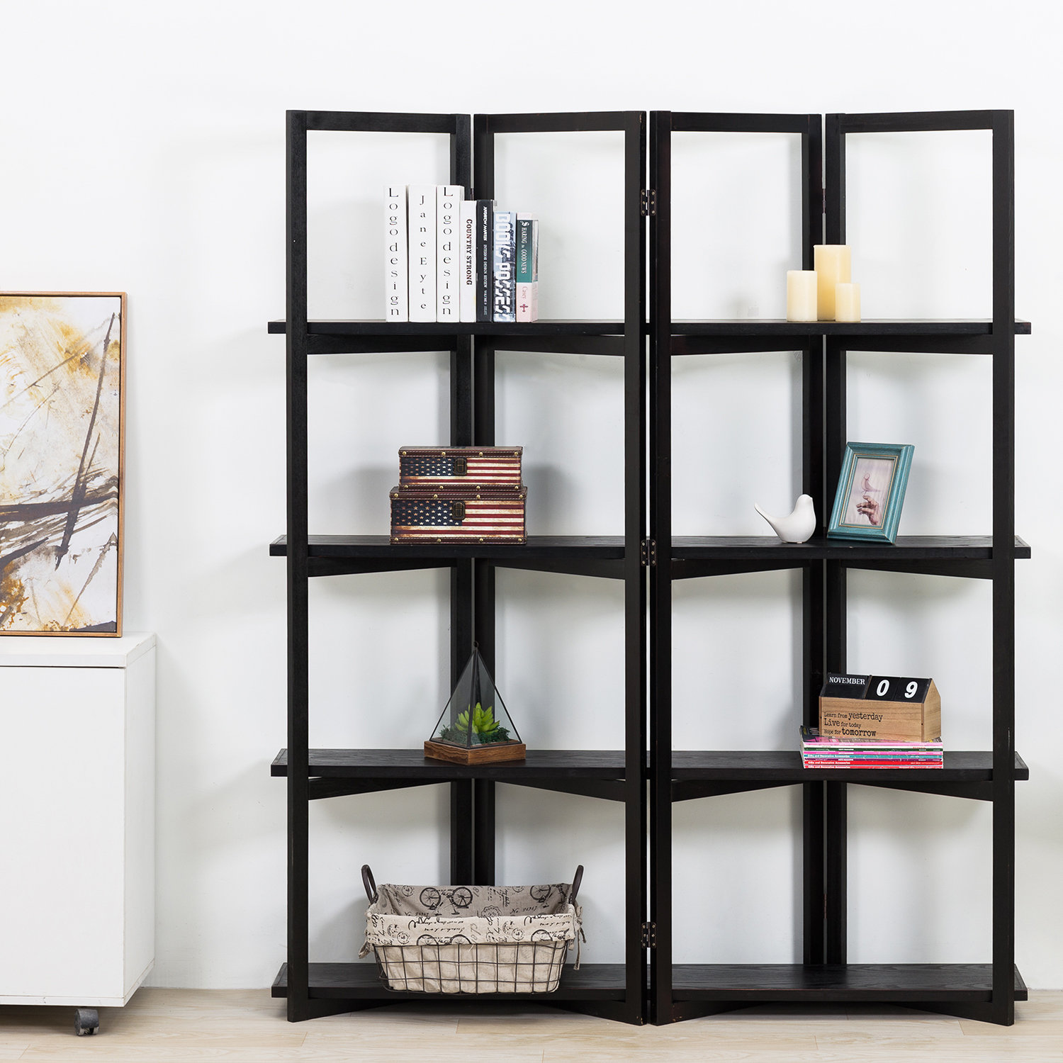 Latitude Run® Kaiba 71'' W x 71'' H 4 - Shelf Panel Bookcase Room ...