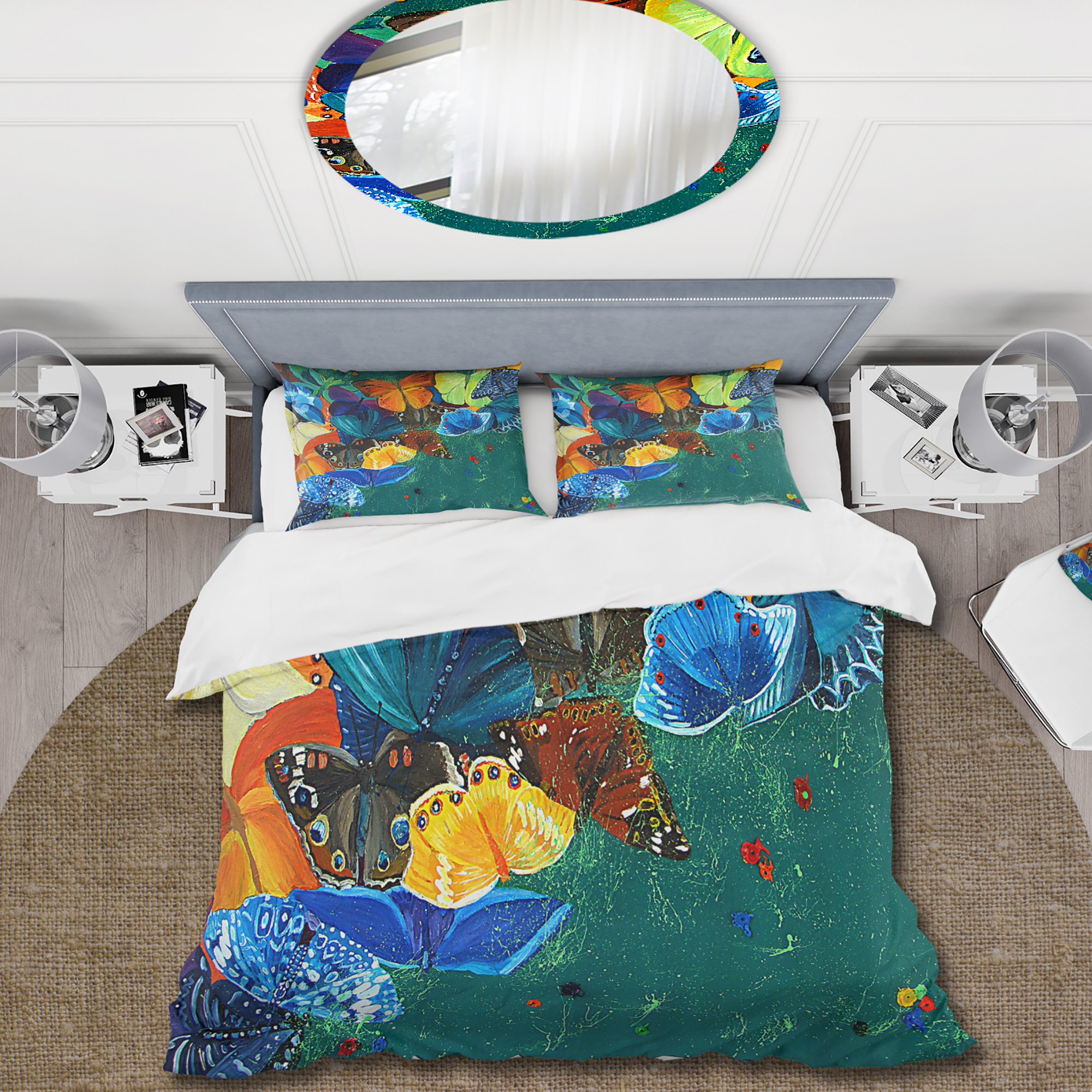 Design Art Color Butterflies On A Green - Modern Duvet Cover Set ...