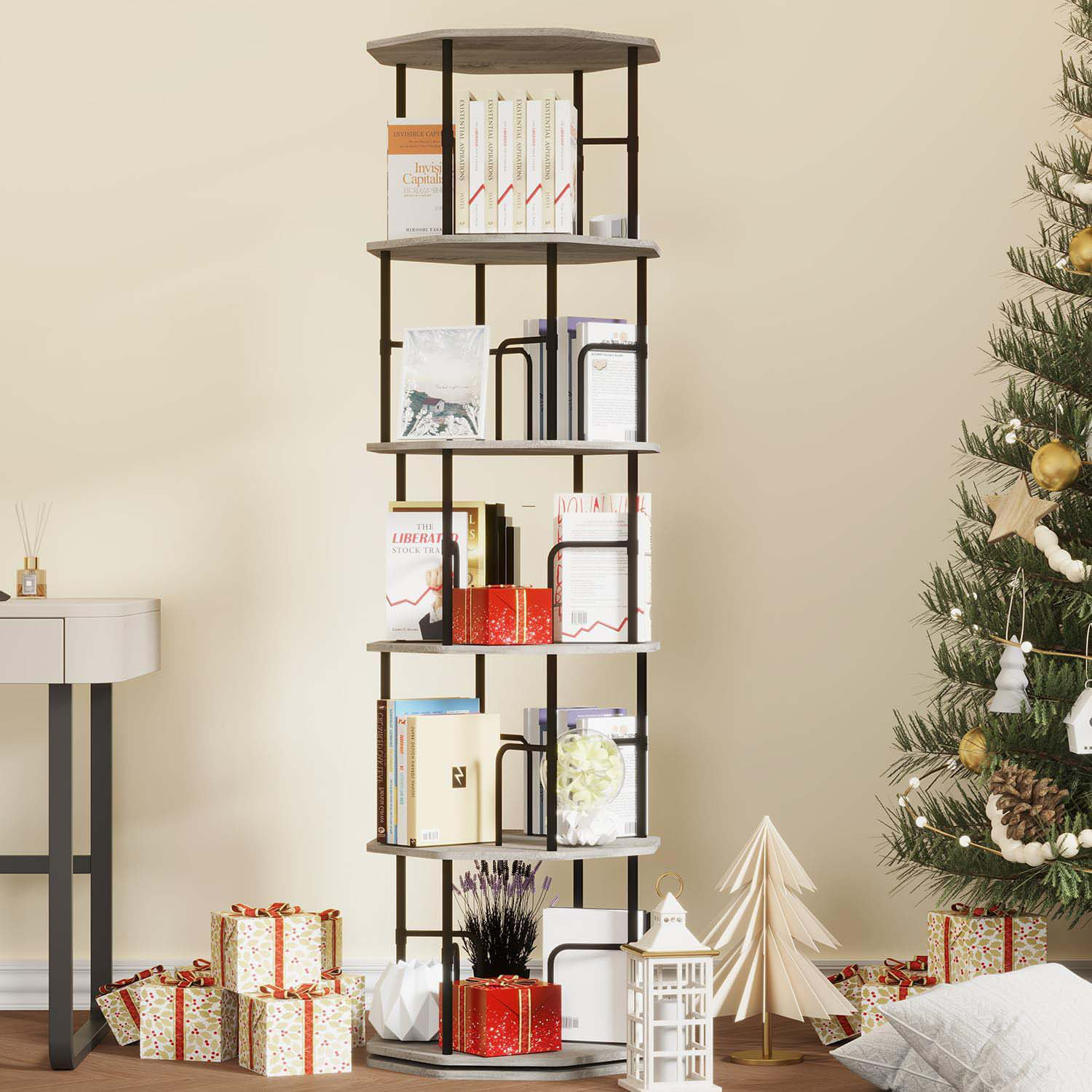 17 Stories Rotating Bookshelf, 360 Display Spinning Bookshelf Tower For ...