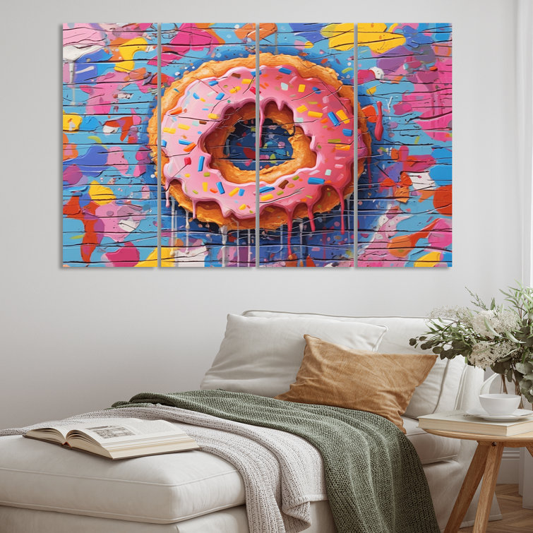 DesignArt Blue And Pink Pop Art Donuts I - Desserts Metal Wall Decor ...