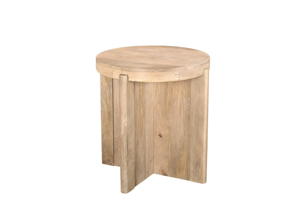 HomeRoots 24" Natural Solid Wood Round Cross Leg End Table | Wayfair