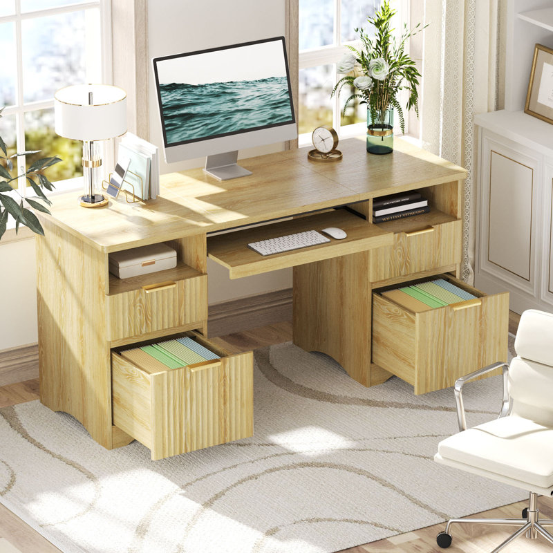 Ebern Designs Luing 59''Fluted Executive Desks with File and Storage ...