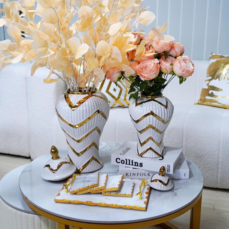 House of Hampton® Gilded Waves Ginger Jar with Removable Lid | Wayfair