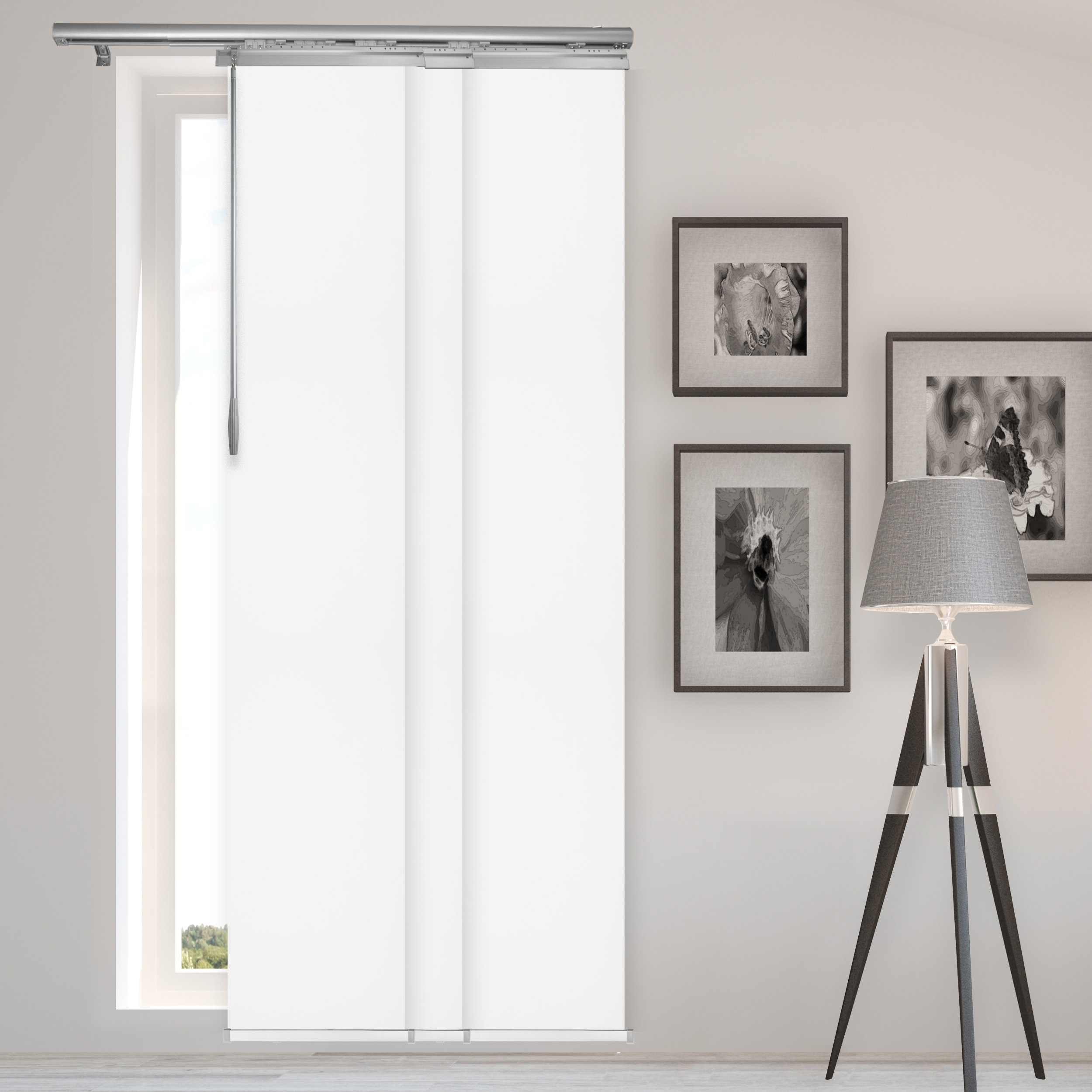 Symple Stuff Laci White 3-Panel Single Rail Panel Track Extendable 28 ...