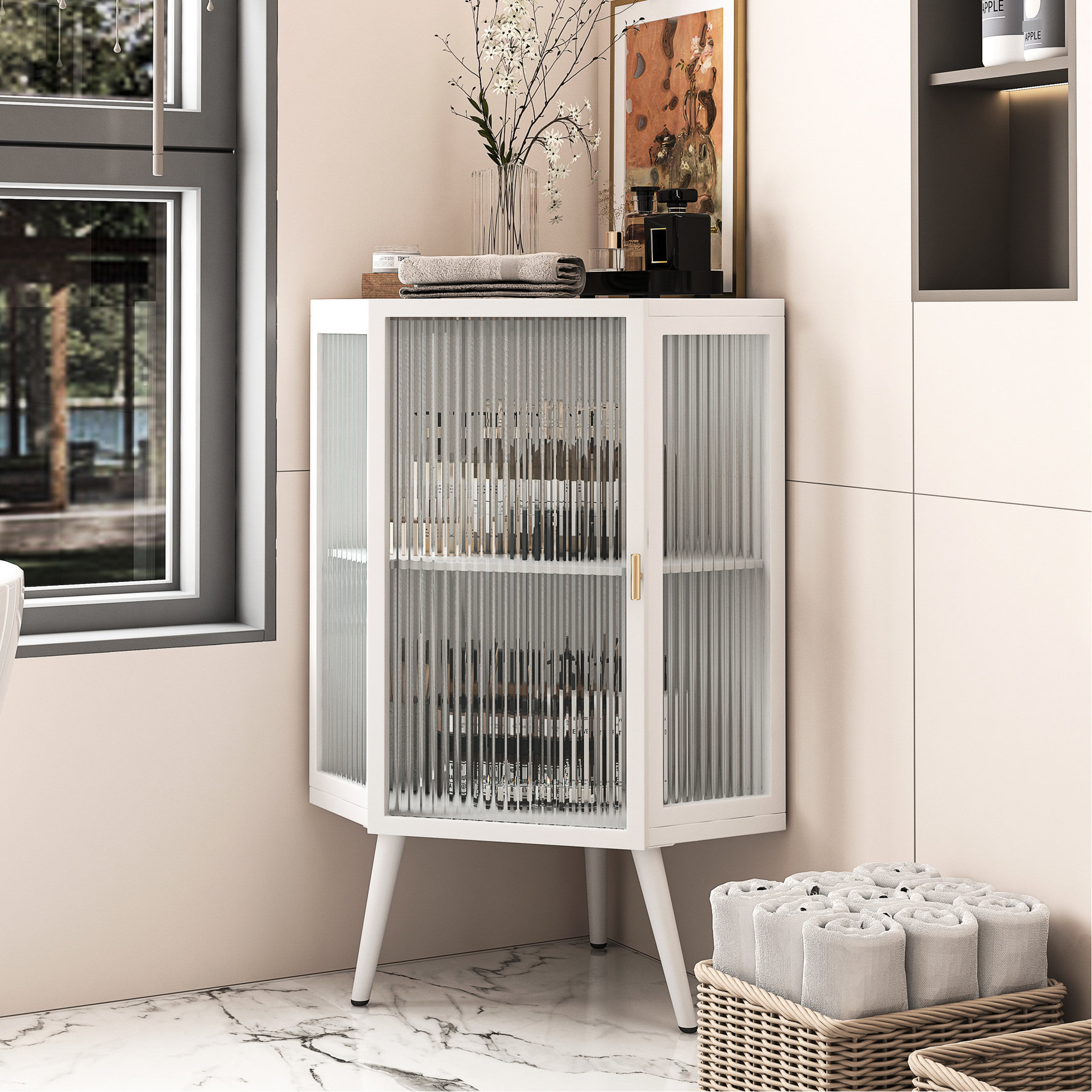 Corrigan Studio® Tempered Glass Door Corner Cabinet - 22.76" For ...
