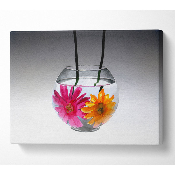 Latitude Run Gerbera Fishbowl Black And White - Wrapped Canvas Art ...