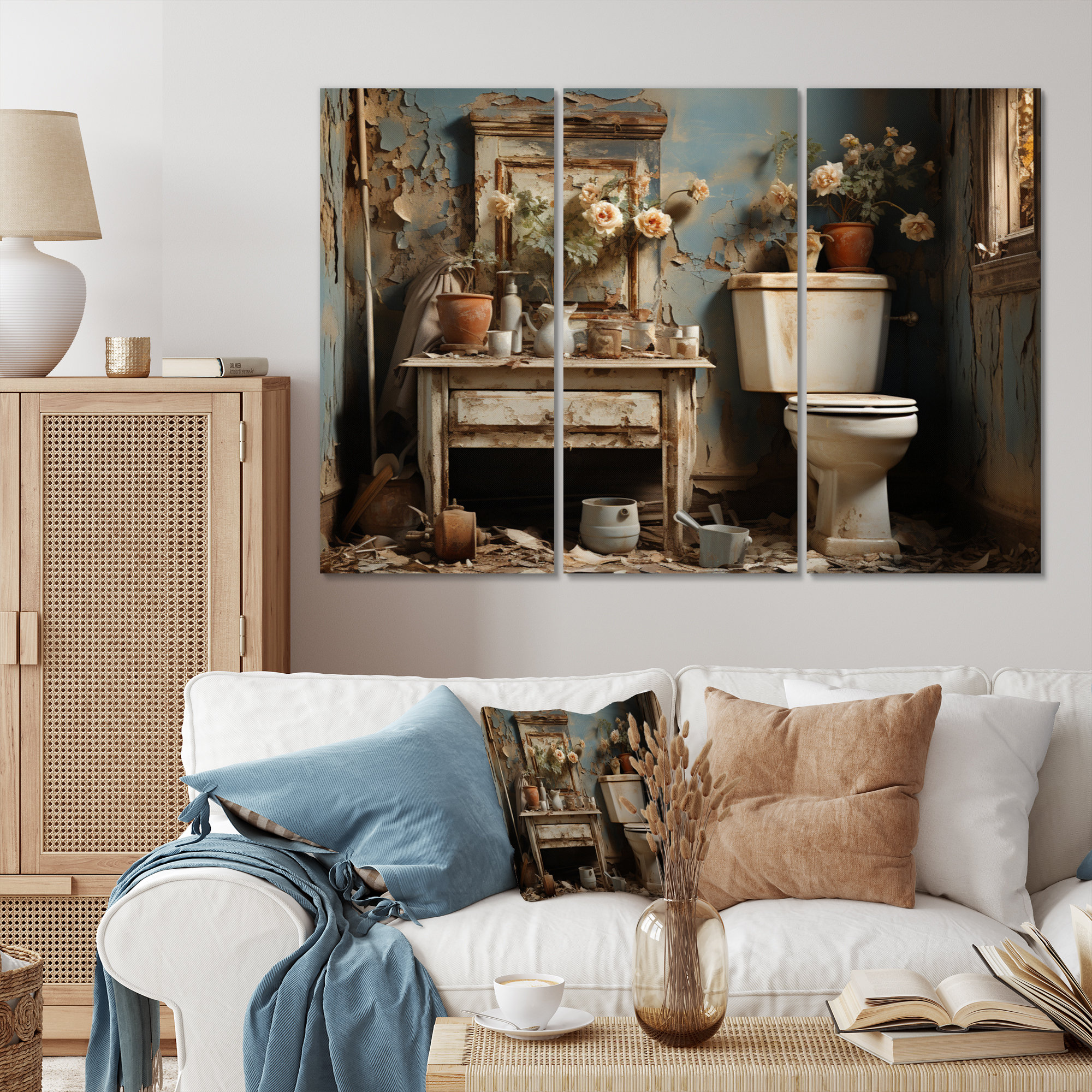 Winston Porter Bathroom Toilet Vintage Charm IV On Canvas 3 Pieces ...