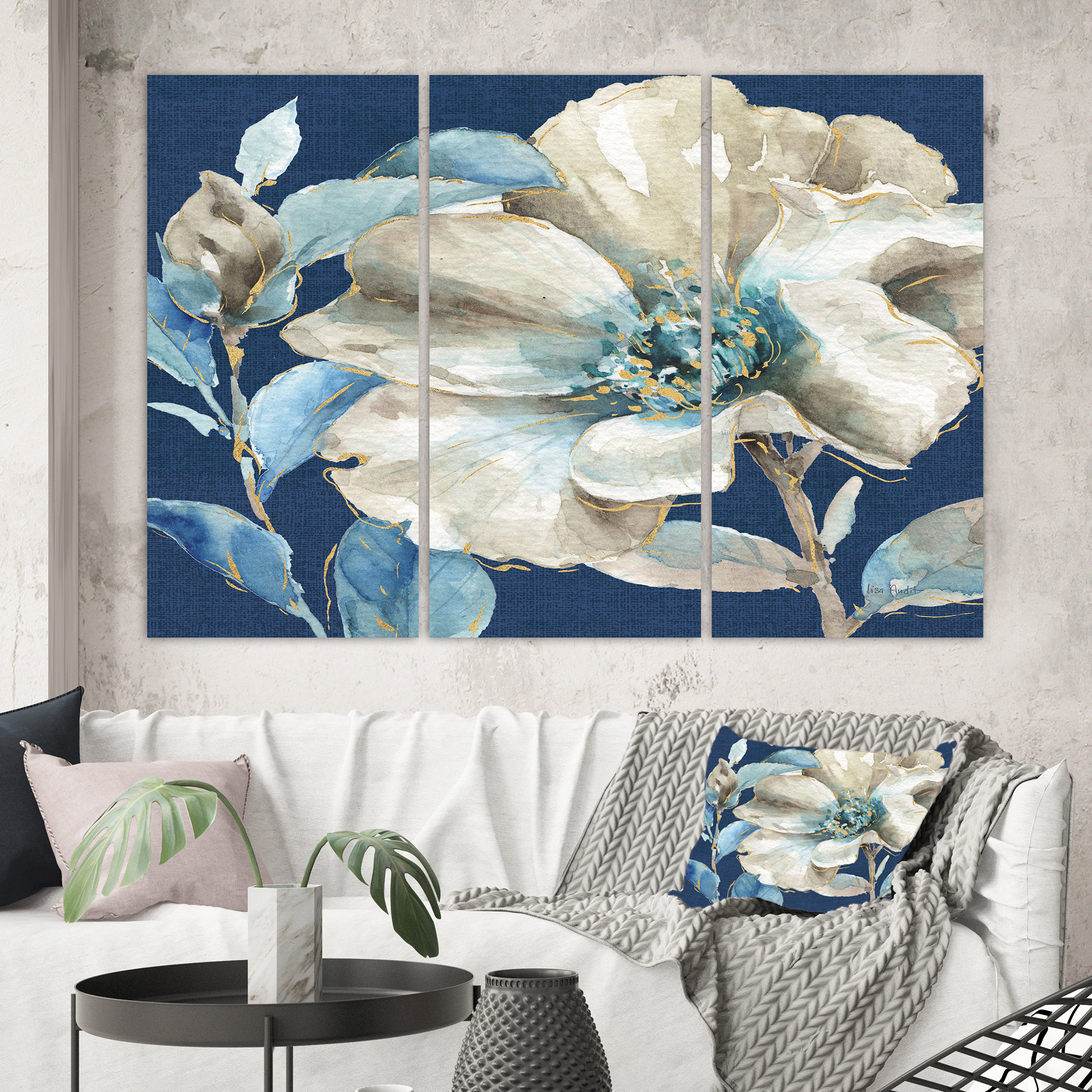 The Twillery Co.® Swigart Farmhouse Indigold Watercolor Flower I ...