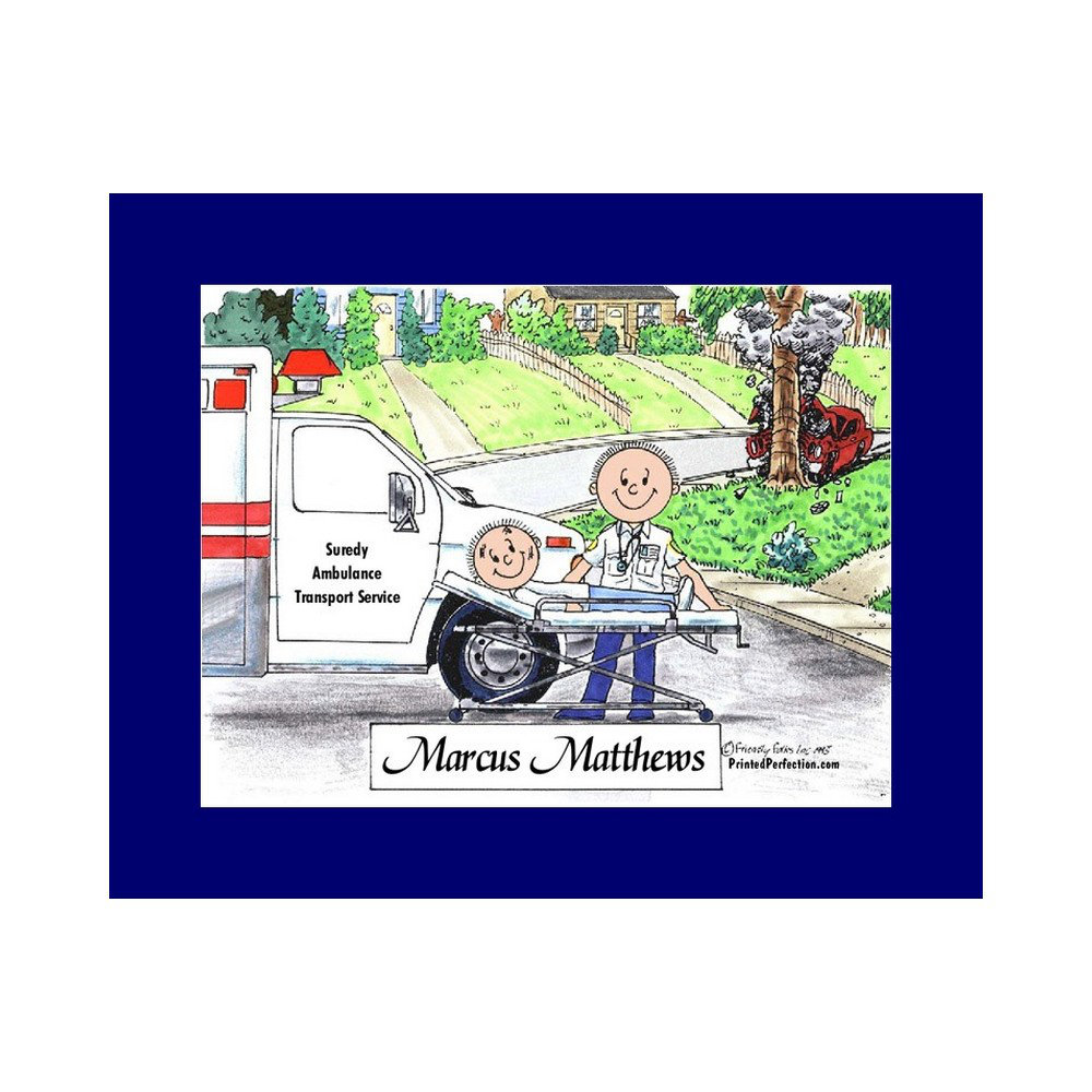 Printed Perfection Personalized EMT - Male Cartoon Caricature with a ...