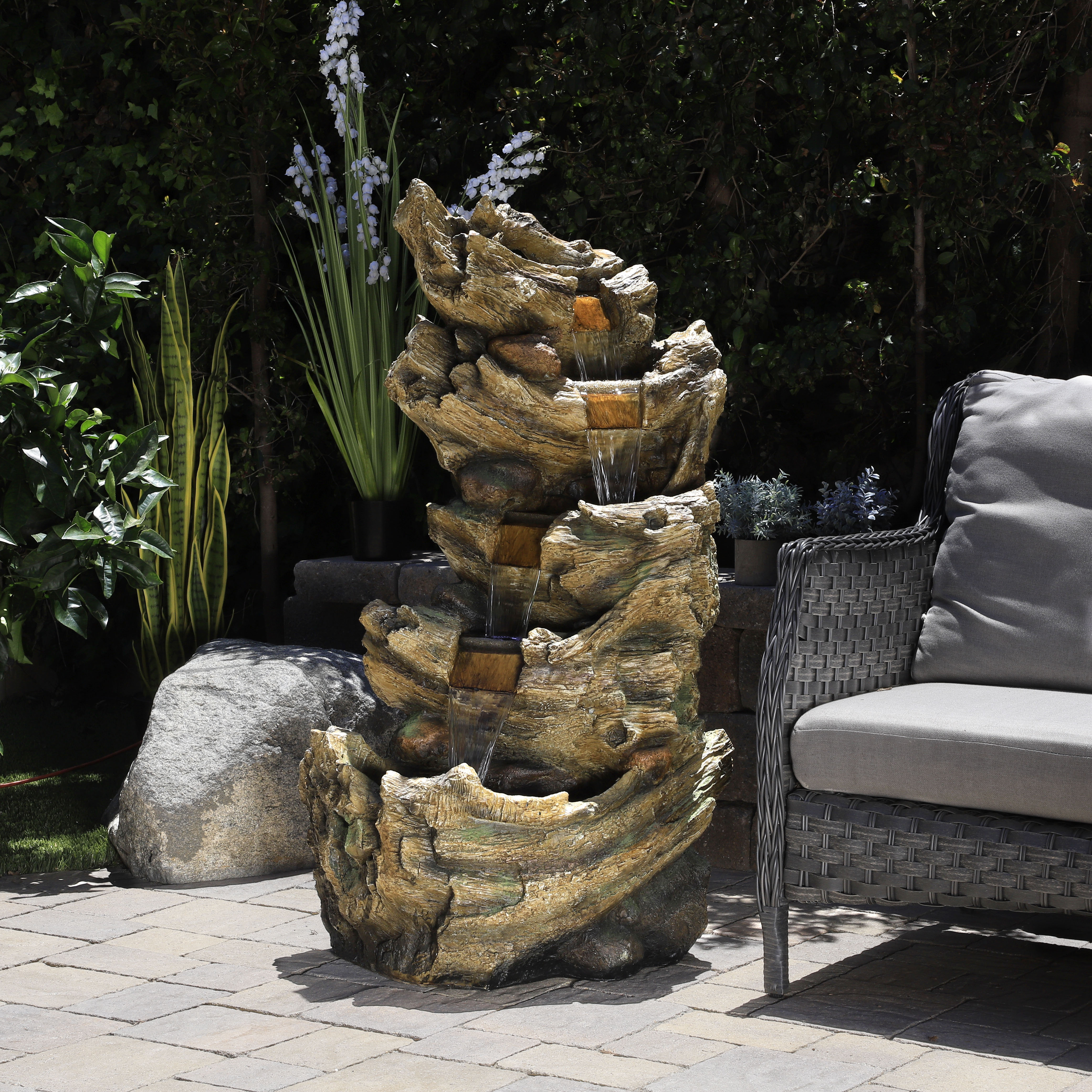 Millwood Pines Ricka Two Tier Log Fountain with LED Light & Reviews ...