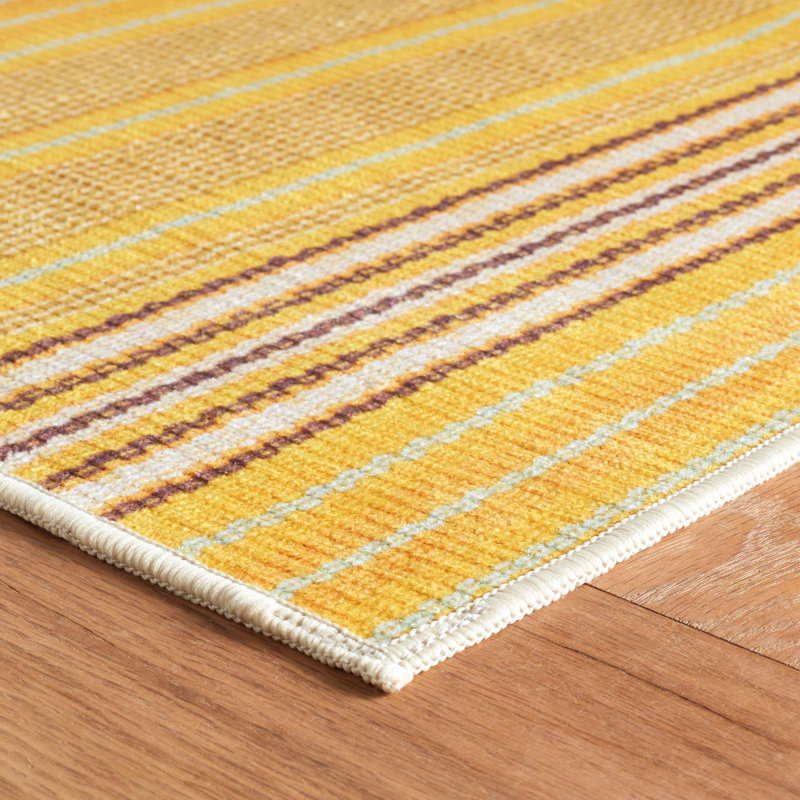 Dash and Albert Rugs Sunflower Ticking Yellow Machine Washable Rug ...