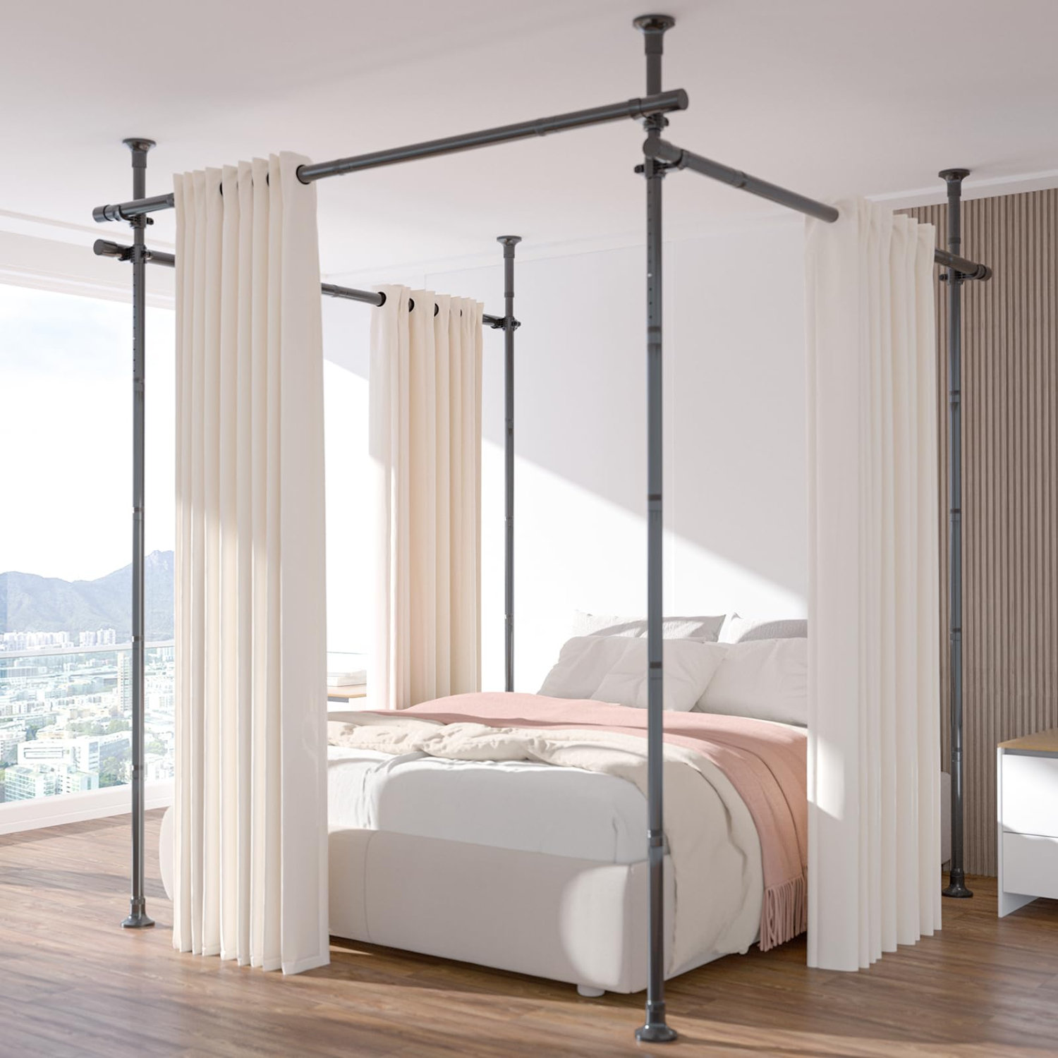 Orblue Room Divider Curtain Rod No Drilling For Wide Space, Adjustable ...