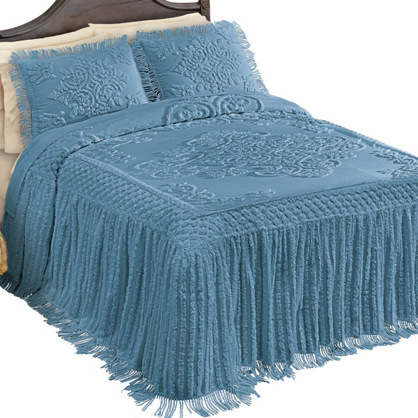 Winston Brands Elegant Tranquil Chenille Fringe Bedspread Dusty Blue ...