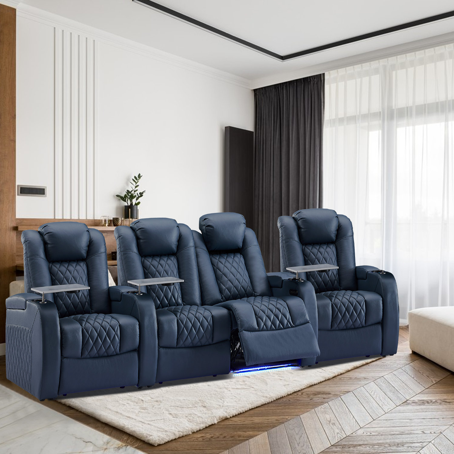 Latitude Run® Leather Power Reclining Home Theater Seat With Cup Holder ...