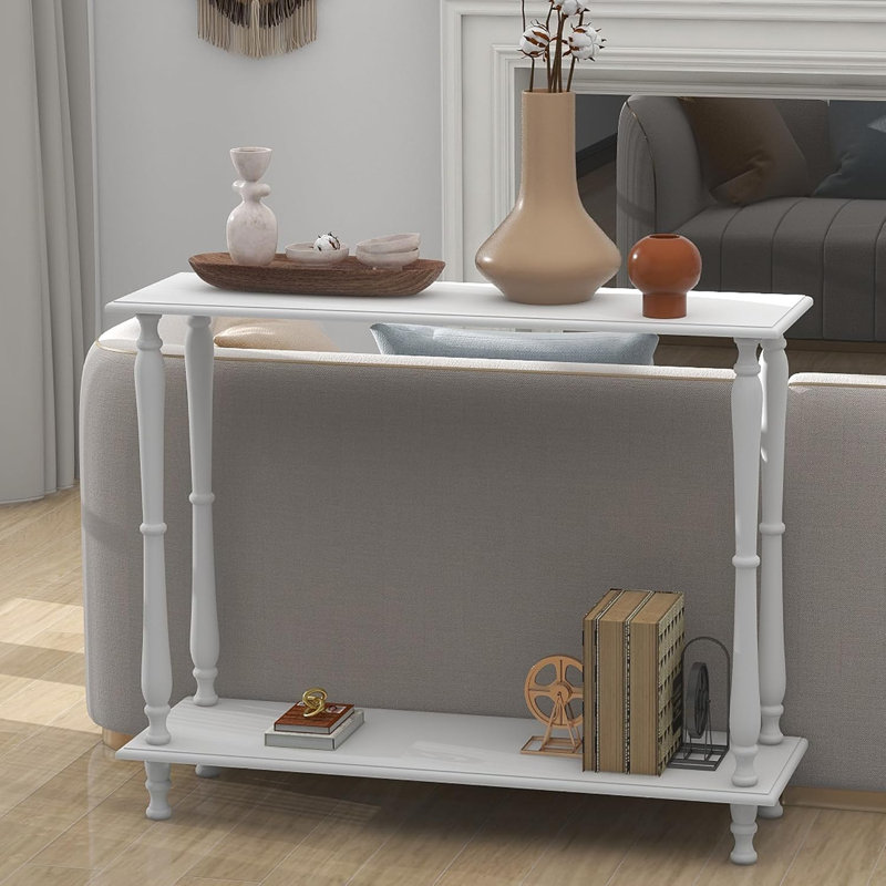 Latitude Run® Narrow White Entryway Table Couch Table Behind Sofa ...