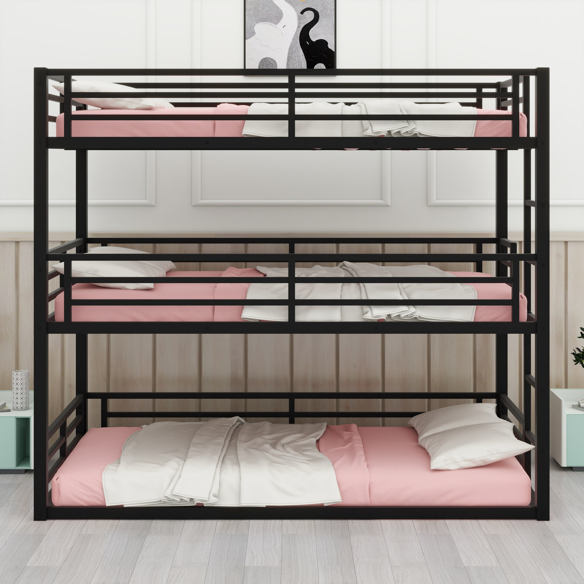Harriet Bee Metal Triple Bunk Bed With Guardrails - Wayfair Canada