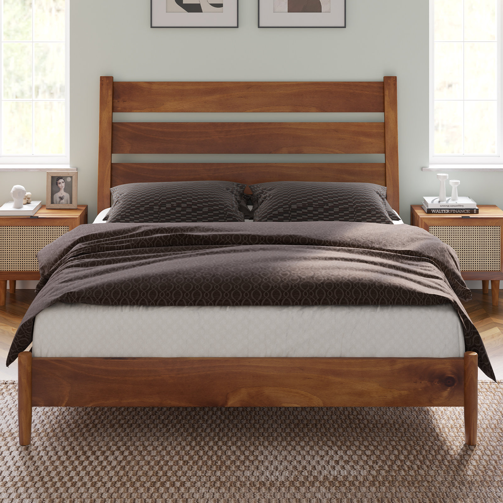 The Twillery Co.® Solid Wood Bed Frame with Reclining Slatted Headboard ...