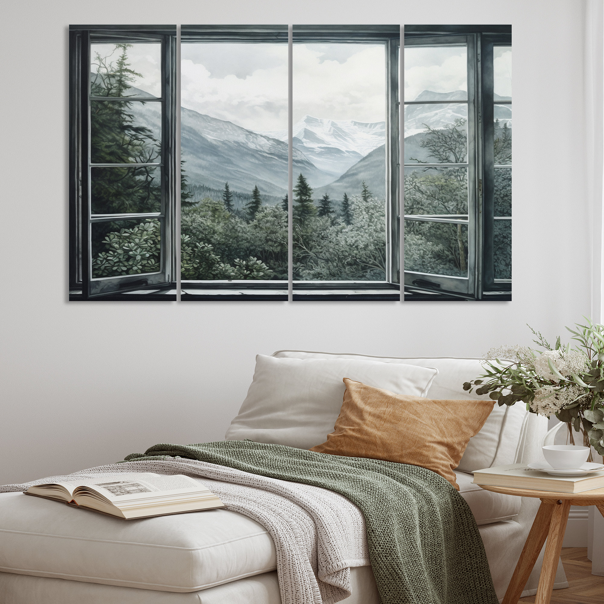 Millwood Pines Windows of Snowy Landscapes - 4 Piece Wrapped Canvas ...