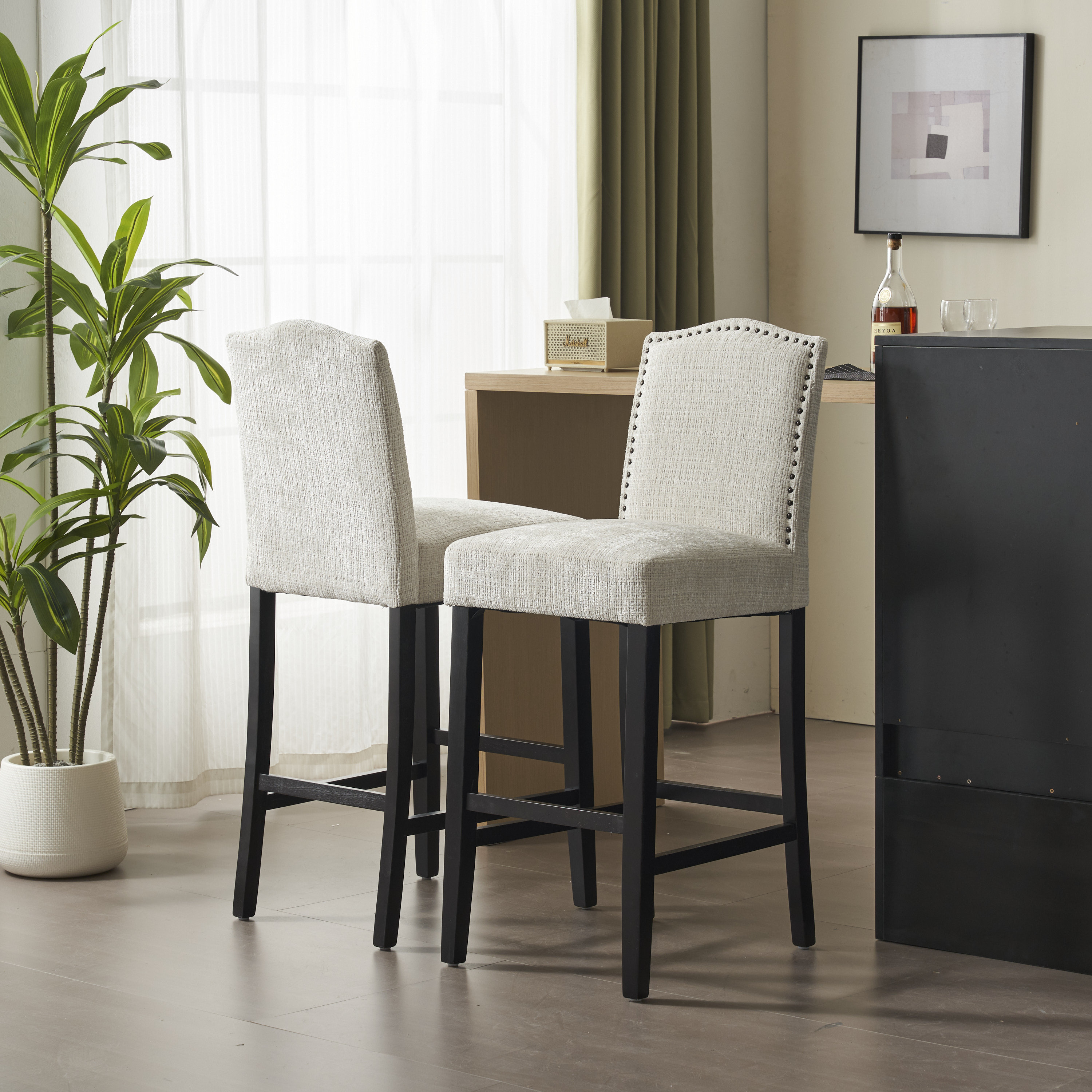 Lark Manor™ Baltimore Upholstered Bar Stool with Solid Wood Frame | Wayfair