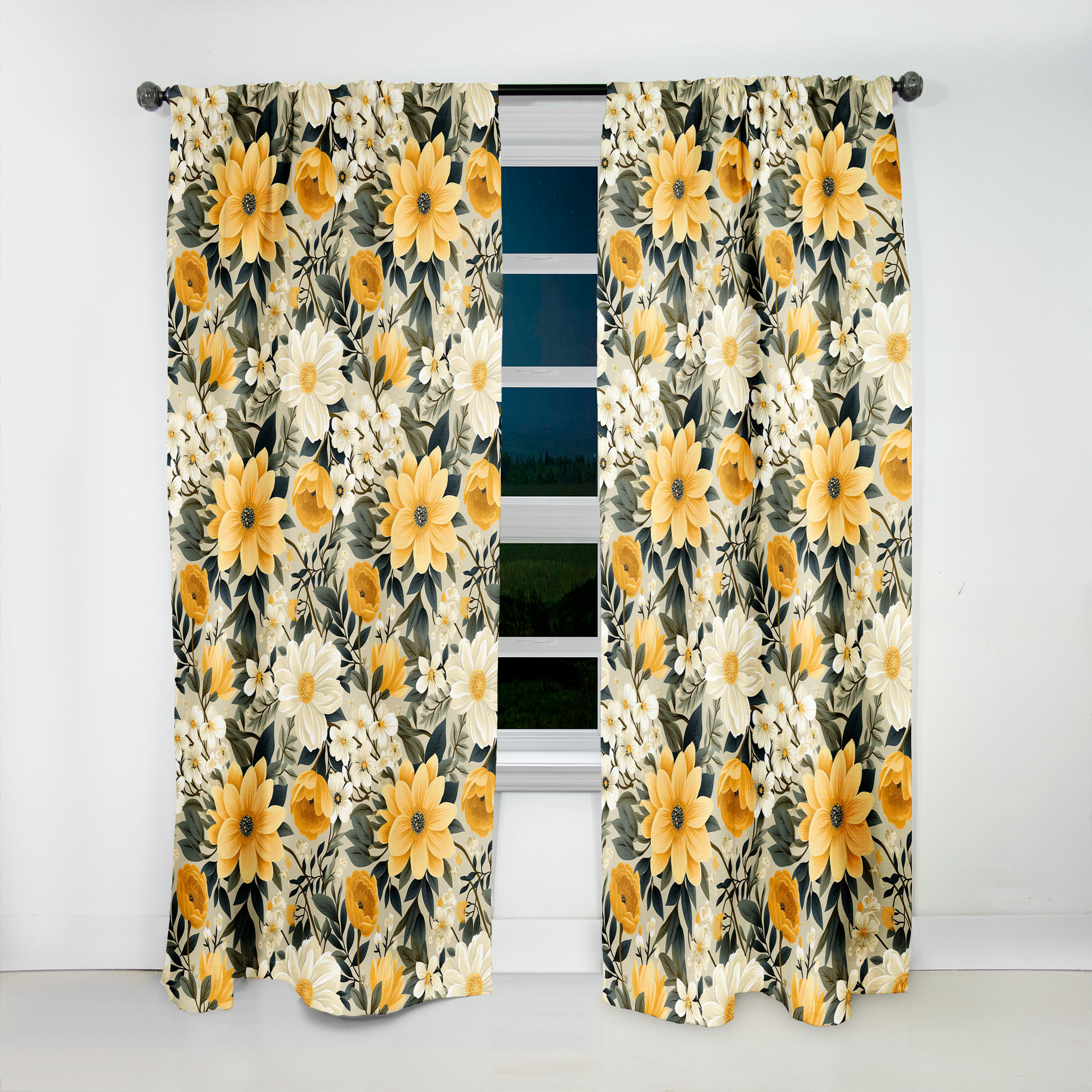 Design Art Retro Floral Revival Botanical Pattern - Botanical Curtain ...