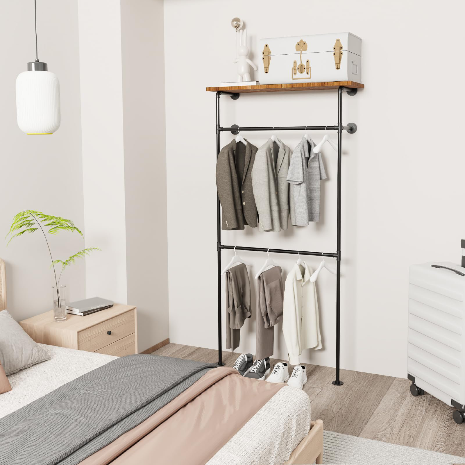 17 Stories Industrial Pipe Clothing Rack Wall Mounted, Closet Systems ...