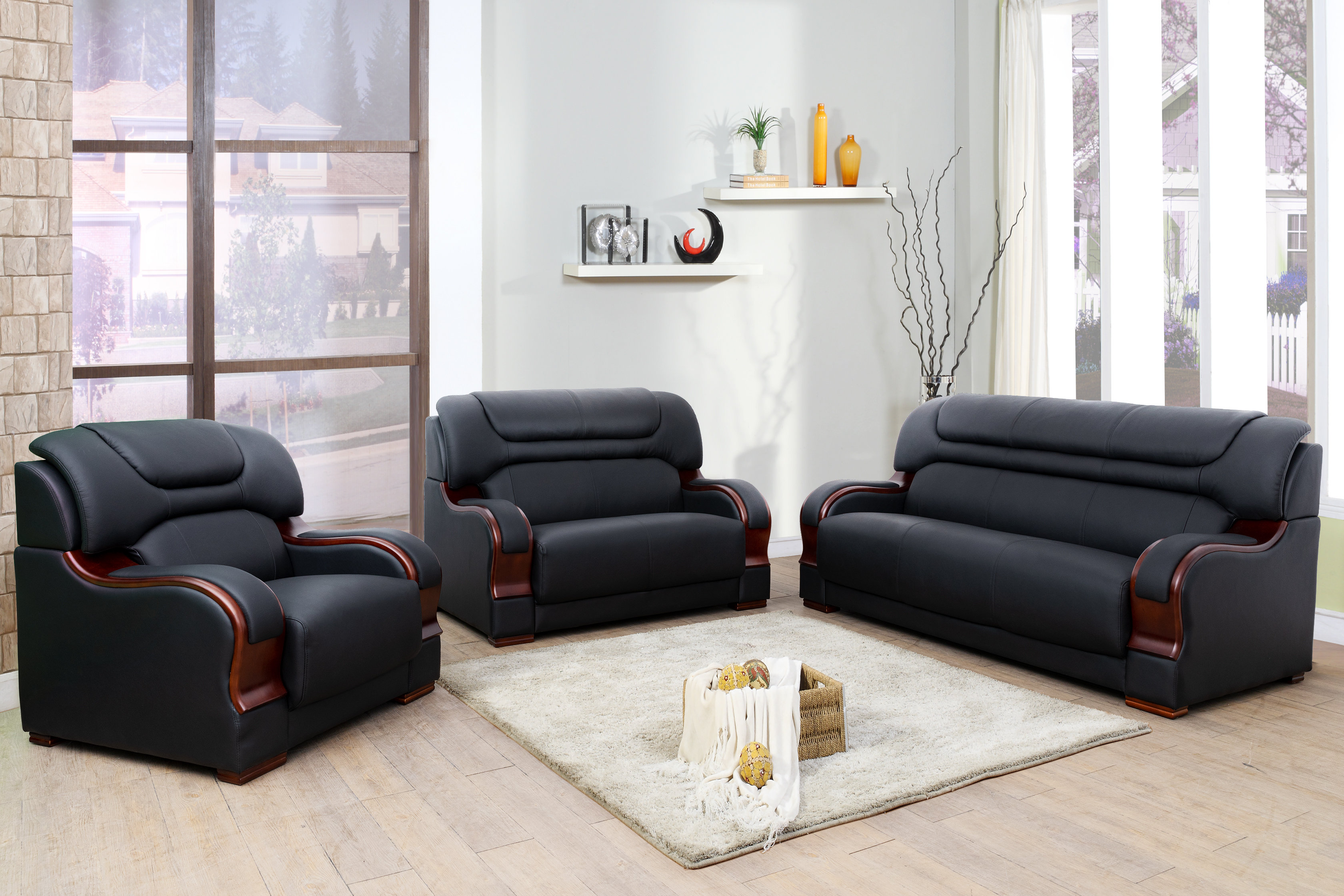 Wrought Studio™ Loene 3 Pieces Genuine Leather Configurable Living Room ...