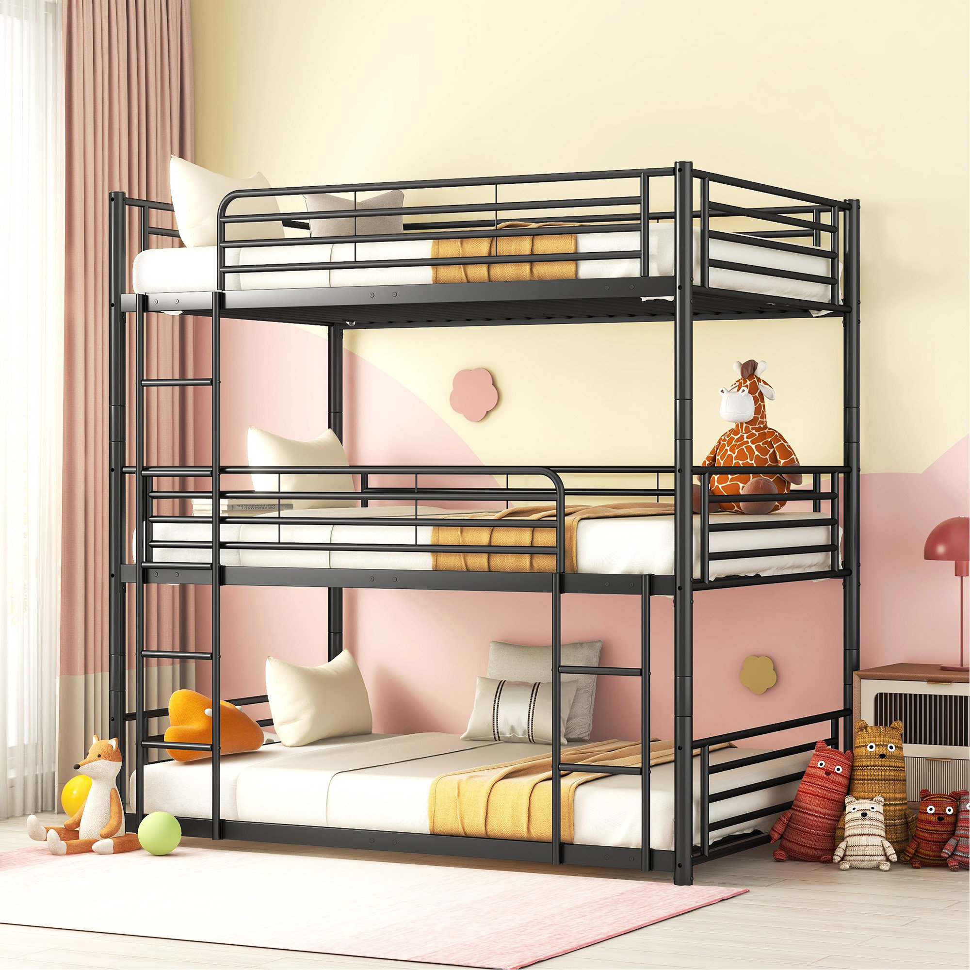 Isabelle & Max™ Full-Full-Full Metal Triple Bed With Built-In Ladder ...