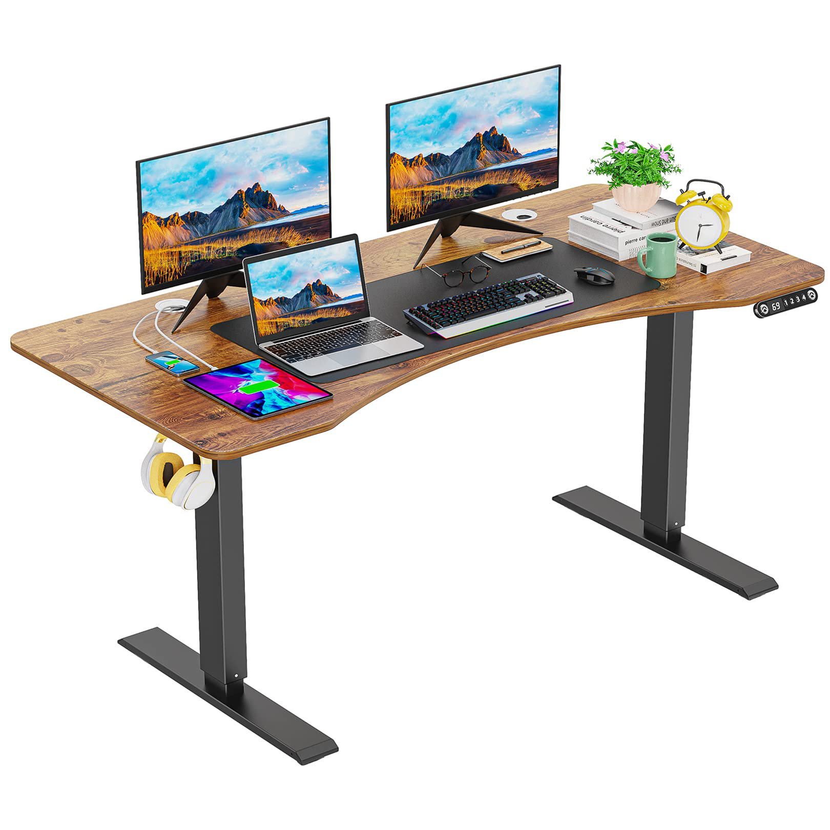 Inbox Zero Huben Height Adjustable Curved Gaming Standing Desk | Wayfair