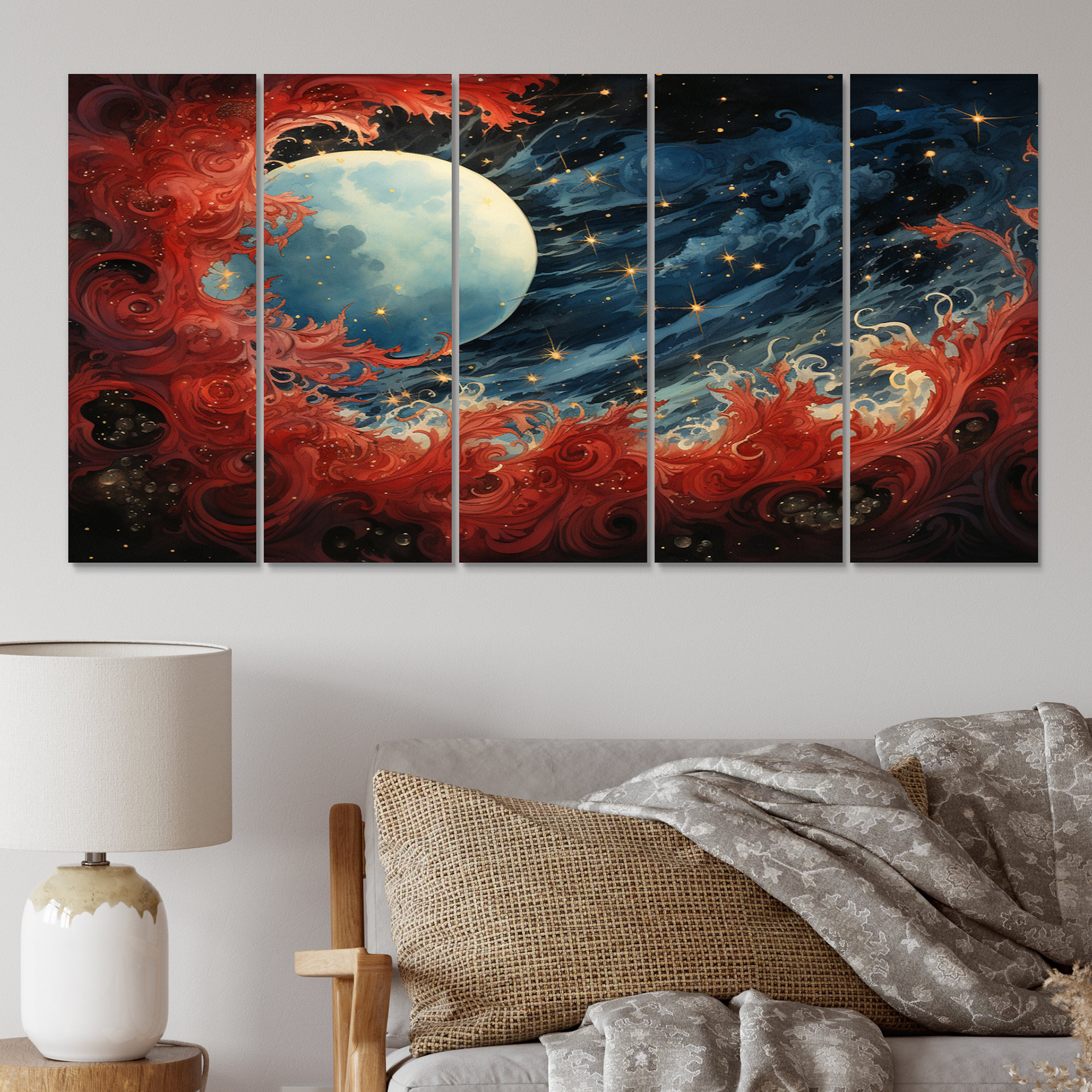 Ebern Designs Red Blue Universal Wonders On Canvas 5 Pieces Print | Wayfair