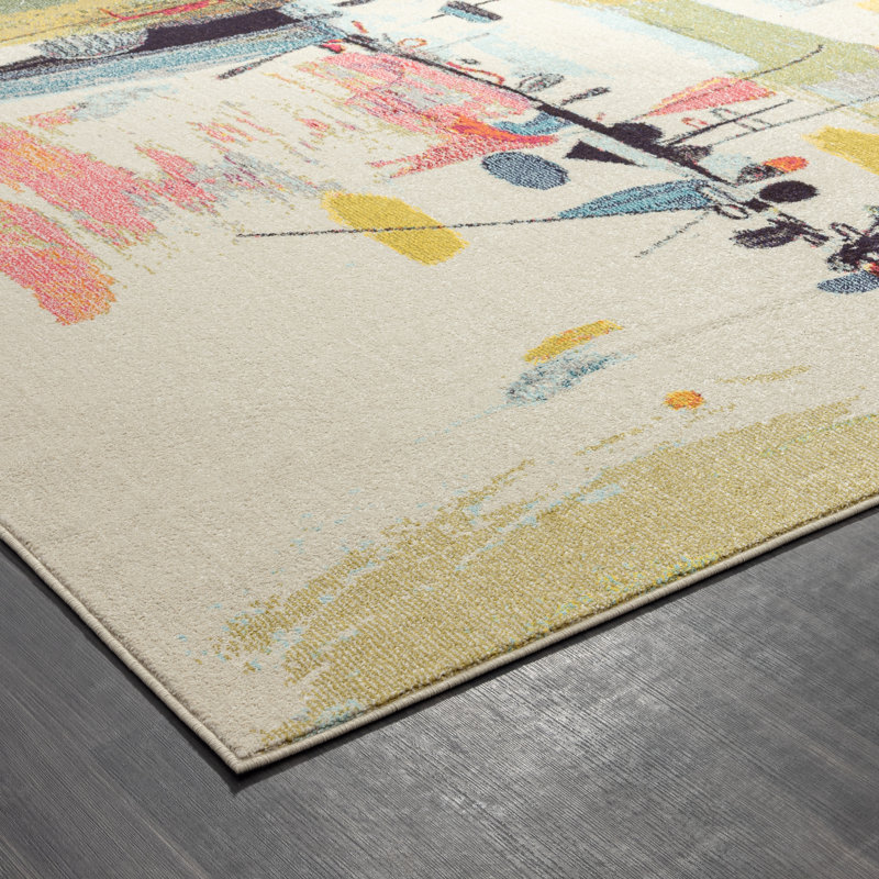 Orren Ellis COLORWRKS Sunny Pastels Abstract Area Rug in Yellow ...