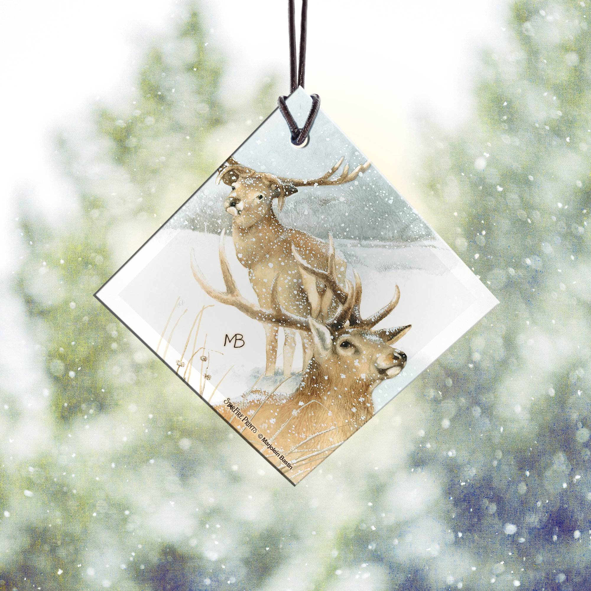 Trend Setters Marjolein Bastin Snowy Deer Hanging Glass Print | Wayfair