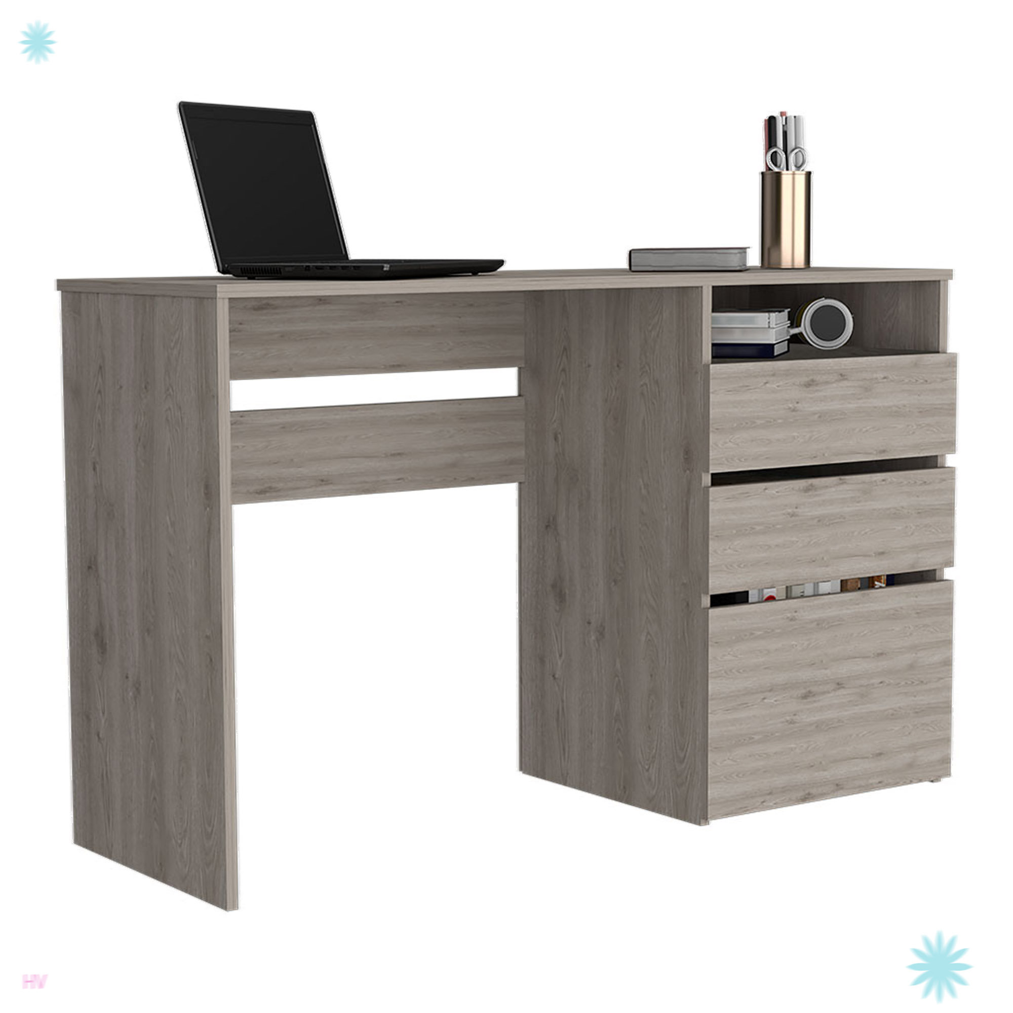 Gracie Oaks Modern 3 Drawers Computer Desk With One Shelf | Wayfair