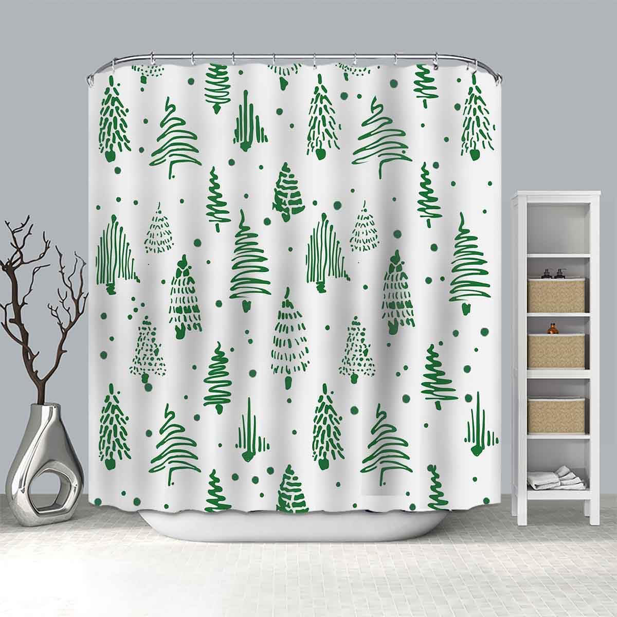Latitude Run® Christmas Trees Shower Curtain Merry Christmas Green ...