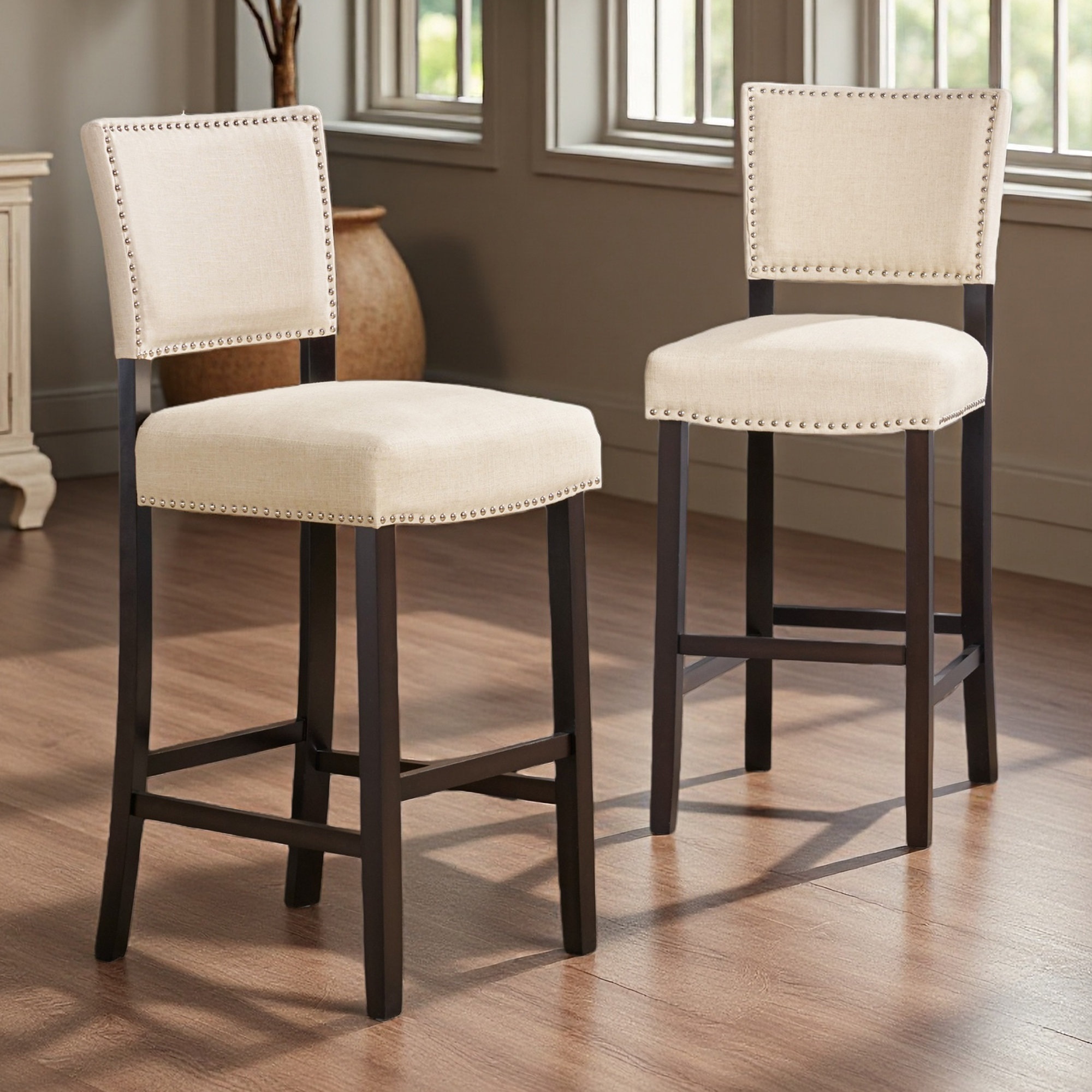 Everly Quinn Barstools With Rivet Decoration Set Of 2 , Wood Frame ...
