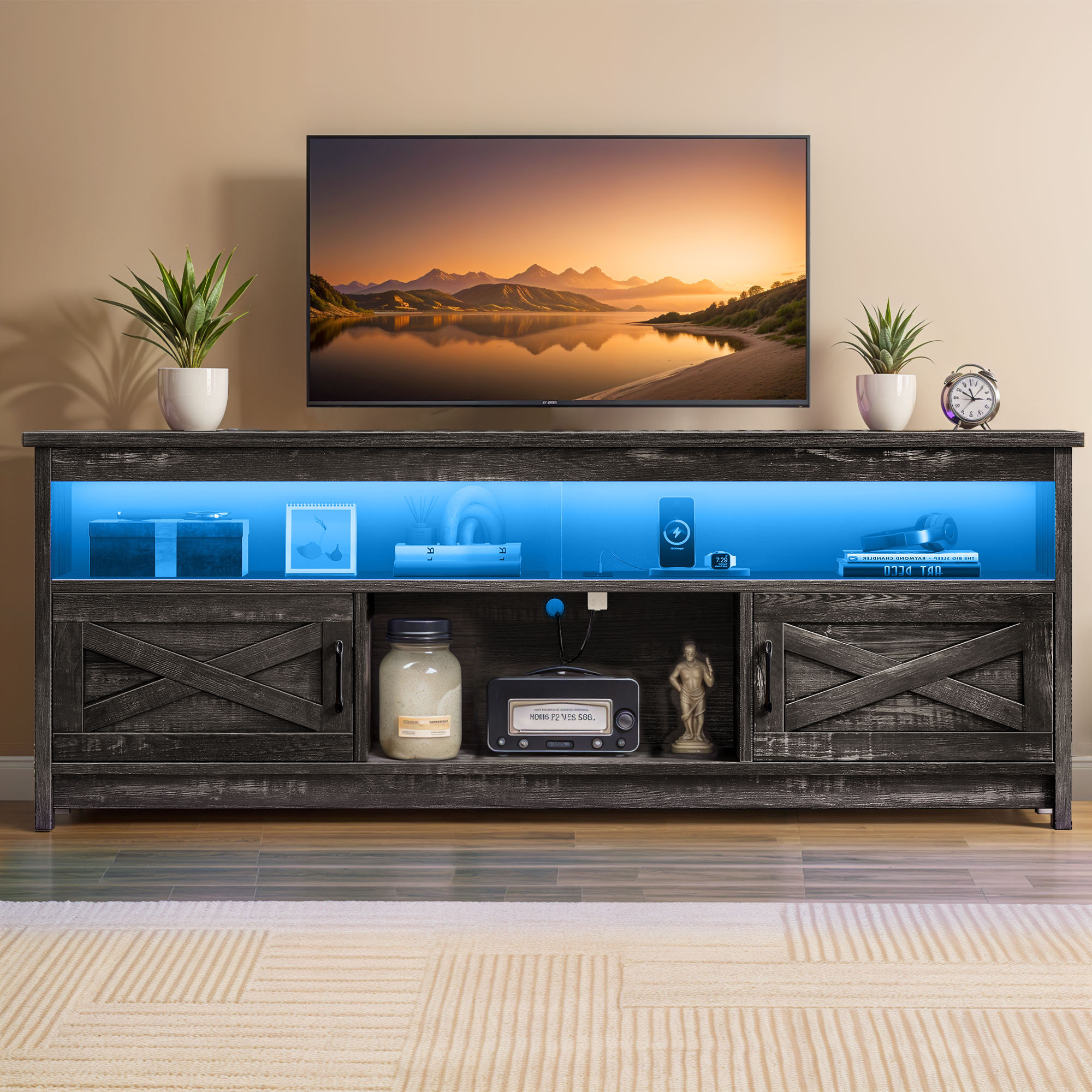 Gracie Oaks Ephrem 65" Modern Farmhouse TV Stand, Media Console, One ...