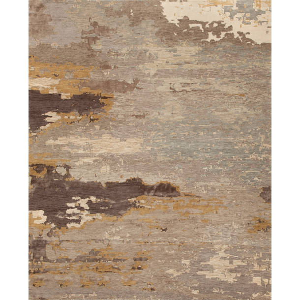 New Moon Rugs Lumina Abstract Hand-Knotted Silk/Wool Area Rug in Tan ...
