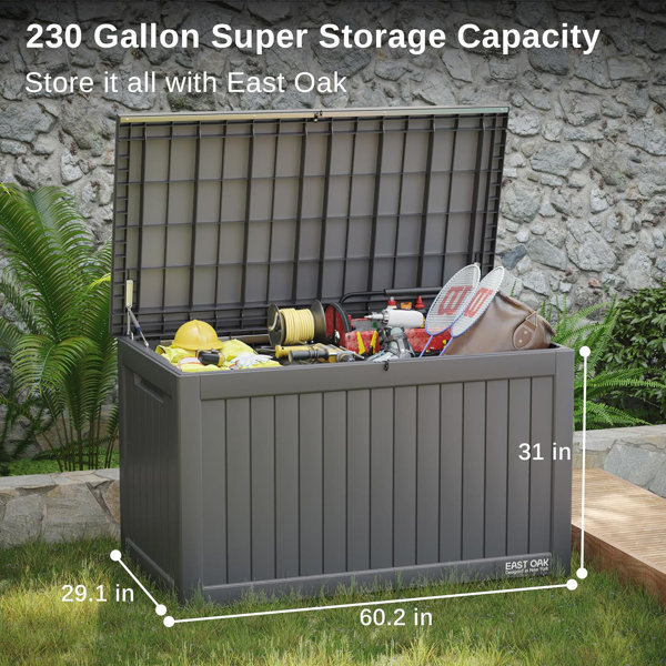 EAST OAK 32.2'' W 230 Gallons Lockable Deck Box in Grey | Wayfair
